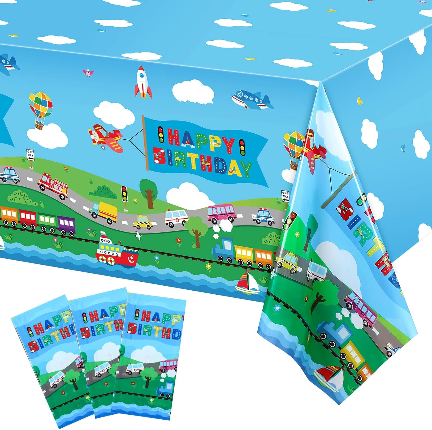 Amazon.com: Tegeme 3 Pack Transportation Birthday Party Supplies ...