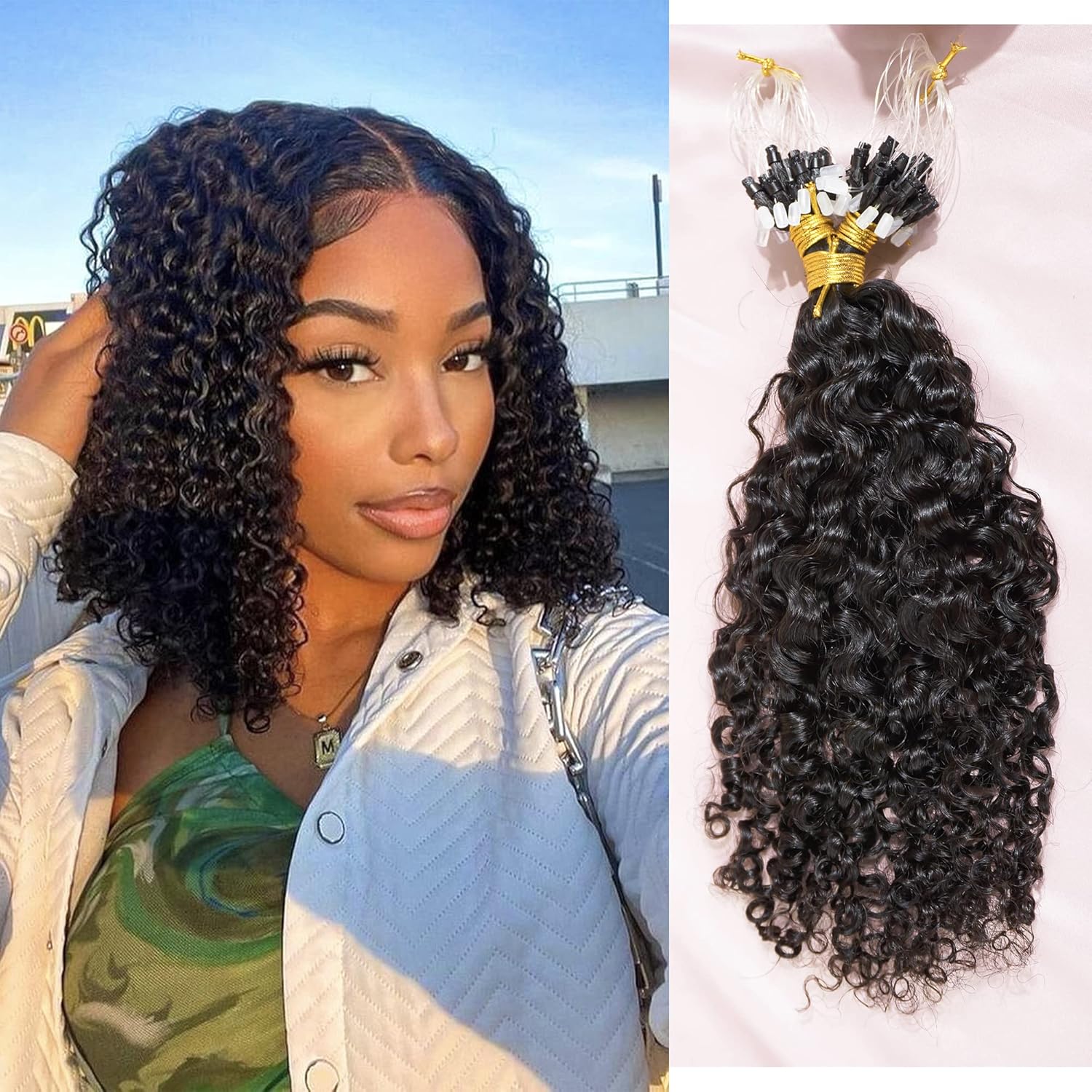 Amazon.com : Irregular Curly Micro Link Loop Ring Human Hair extensions ...