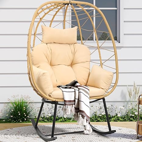 Amazon.com: YITAHOME Wicker Rocking Egg Chair, Outdoor Patio Rocking ...