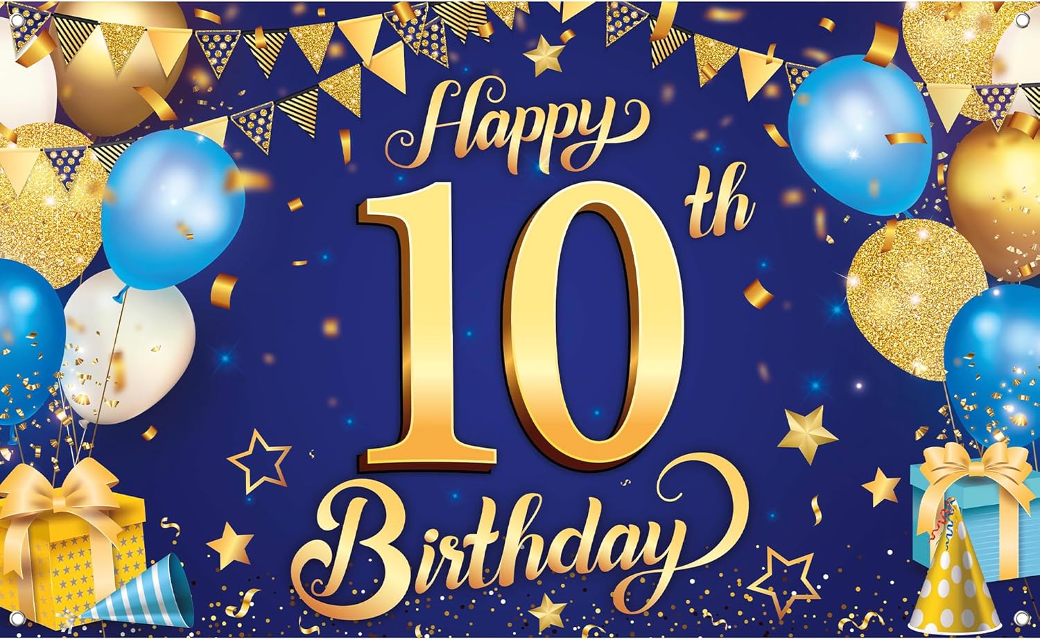 Amazon.com: KatchOn, Gold and Blue Happy 10th Birthday Banner - 72x44 ...