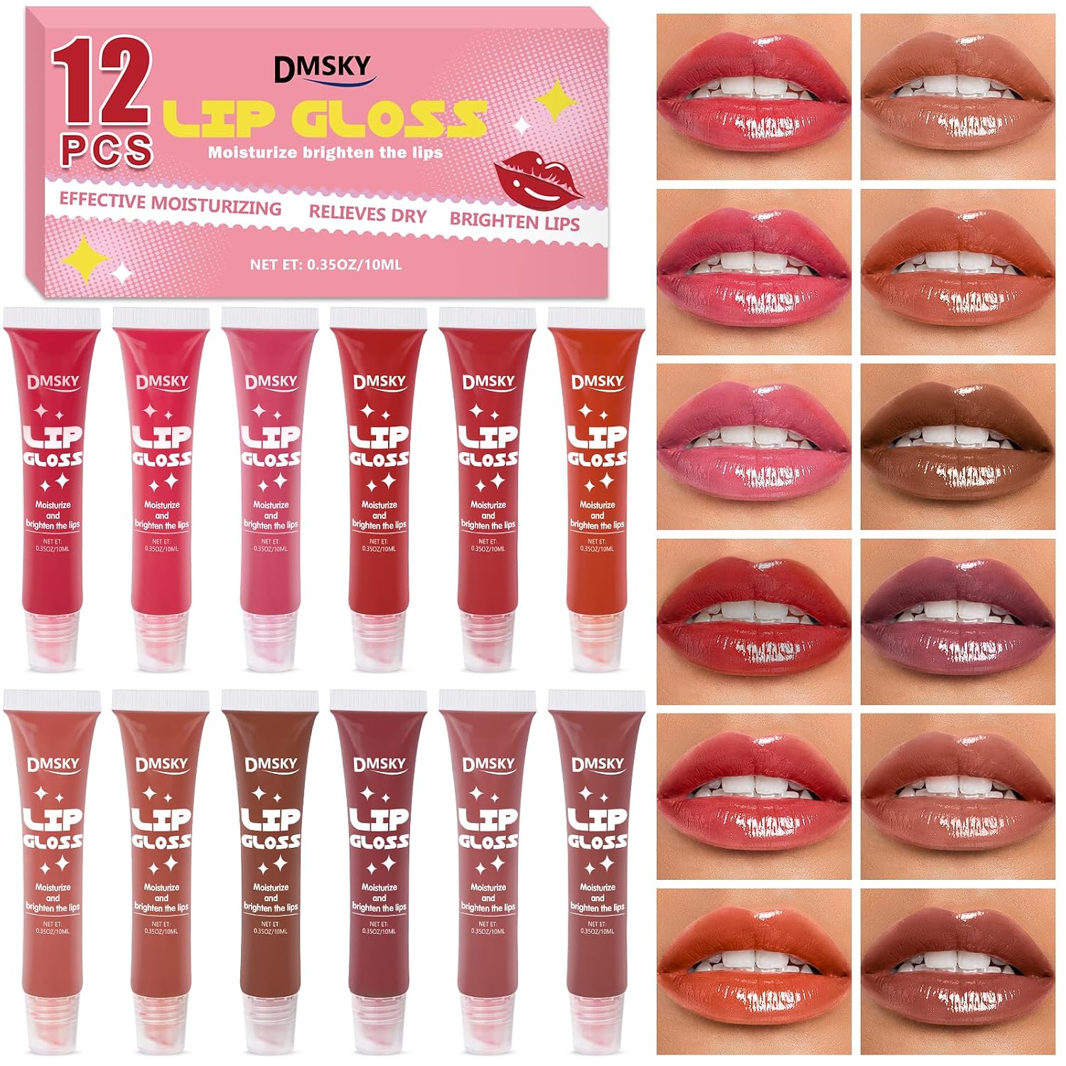 Amazon.com : Dmsky 12 Pack Lip Gloss Set, 12 Colors Lip Oil for Dry ...