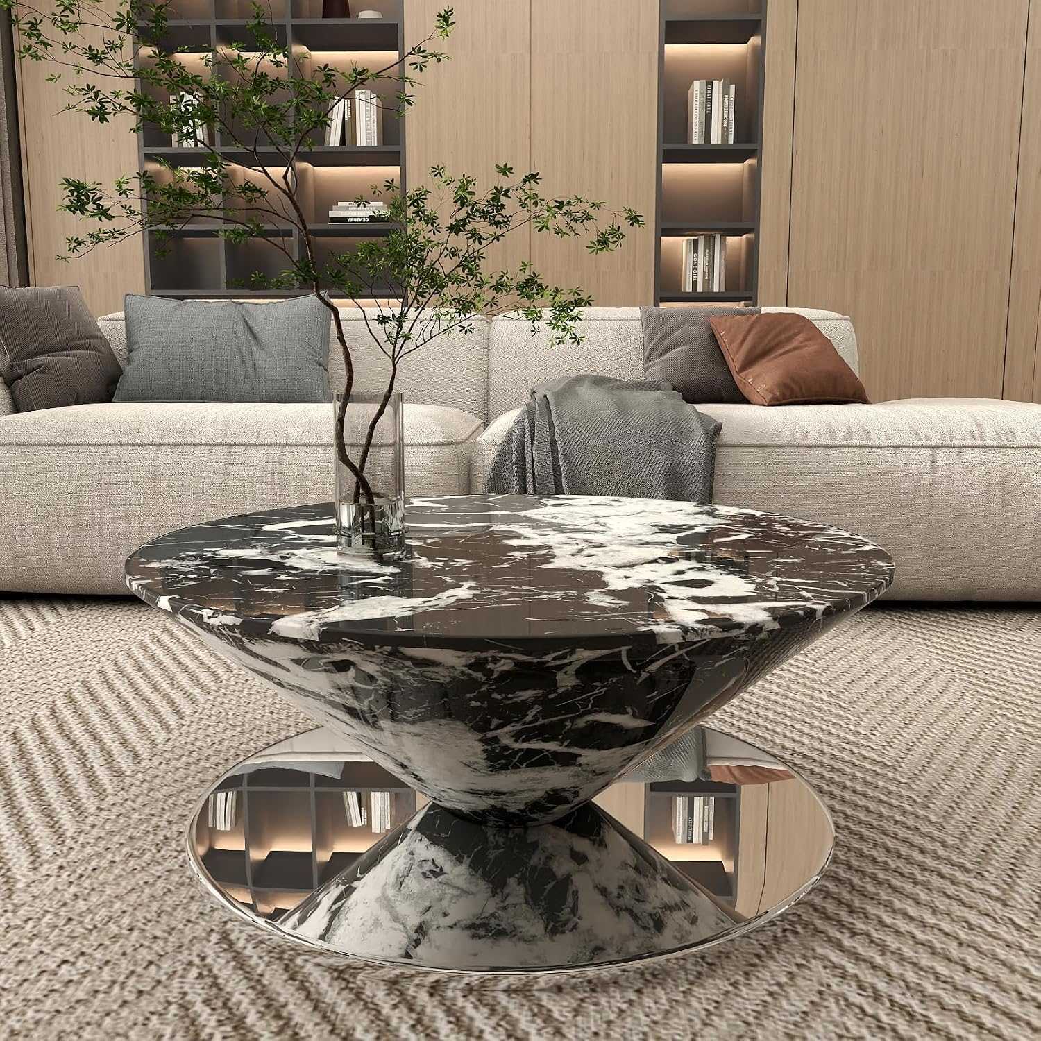 Amazon.com: LovingAHome 35.43” Black Round Coffee Table, Faux Marble ...