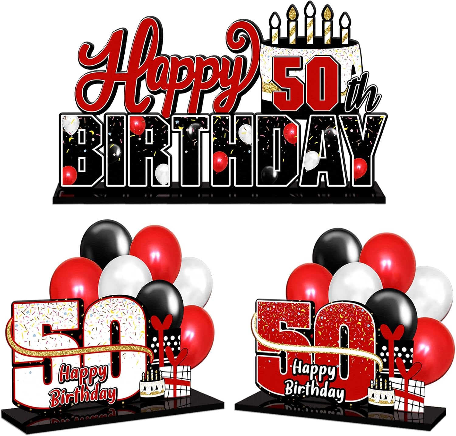 Amazon.com: LINGTEER Happy 50th Birthday Red Acrylic Table Topper ...