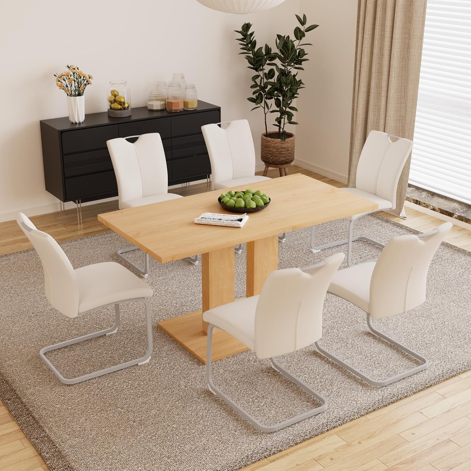 Amazon.com - HIPIHOM Modern 58'' Kitchen Dining Table and Chairs, 7 ...