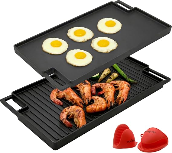 Amazon.com: NutriChef Cast Iron Reversible Grill Plate, 18” Flat ...