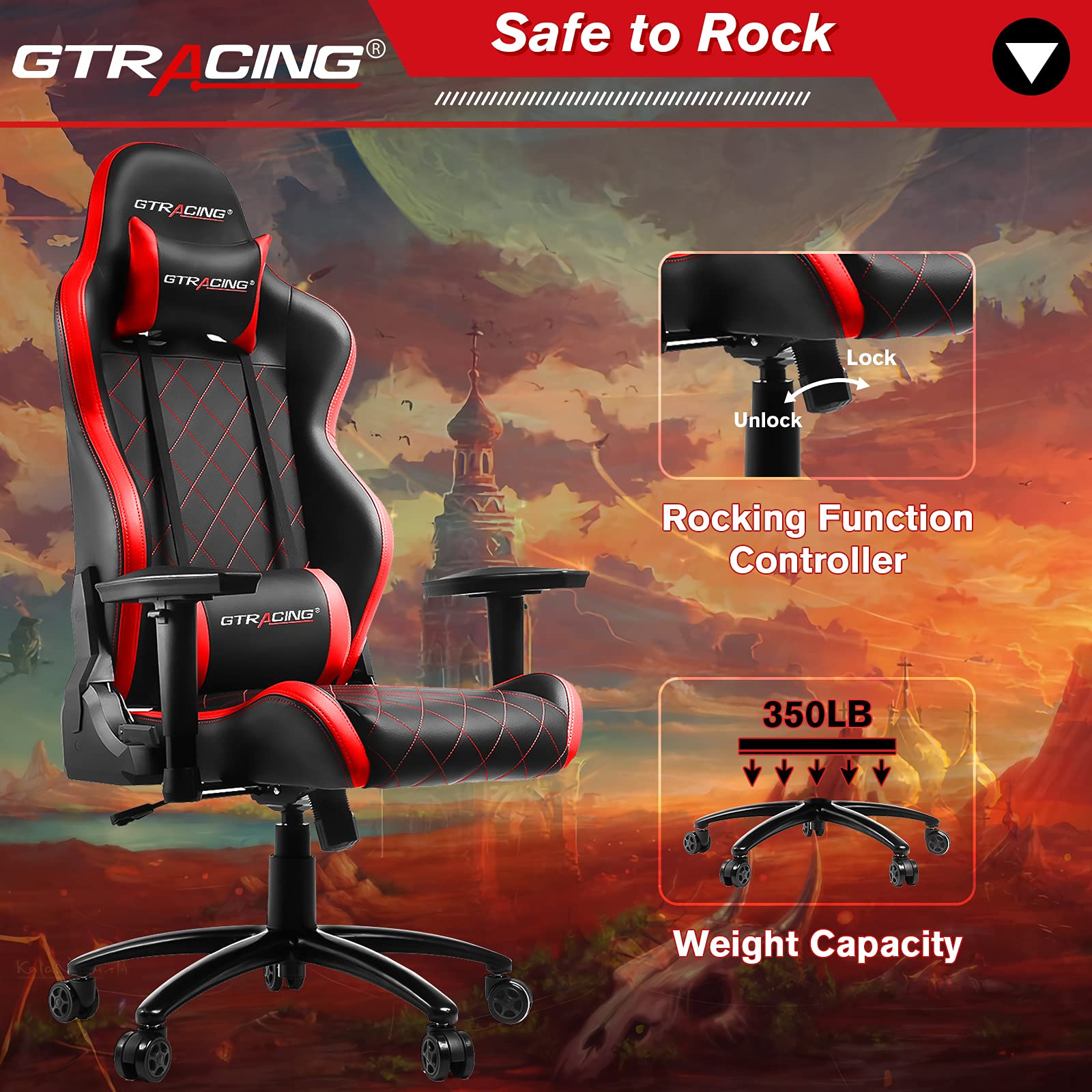 GTRACING Gaming Chair, Ergonomic Heavy Duty Racing Video Game Chair ...