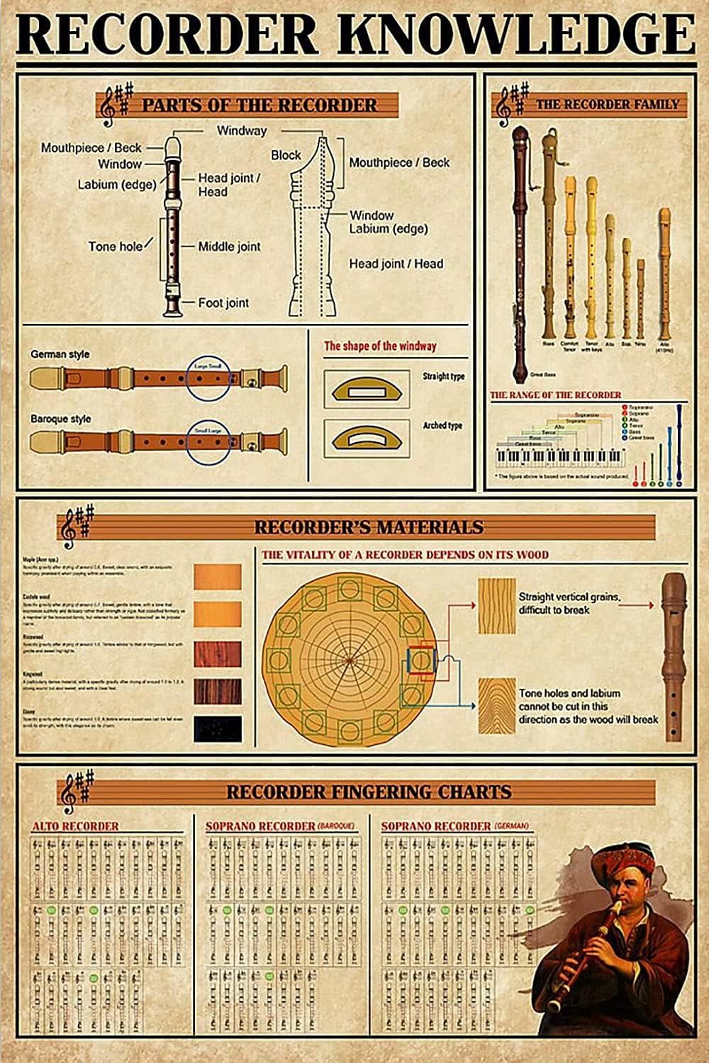Amazon.com: Recorder Knowledge Posters Anatomy Infographics Metal Signs ...