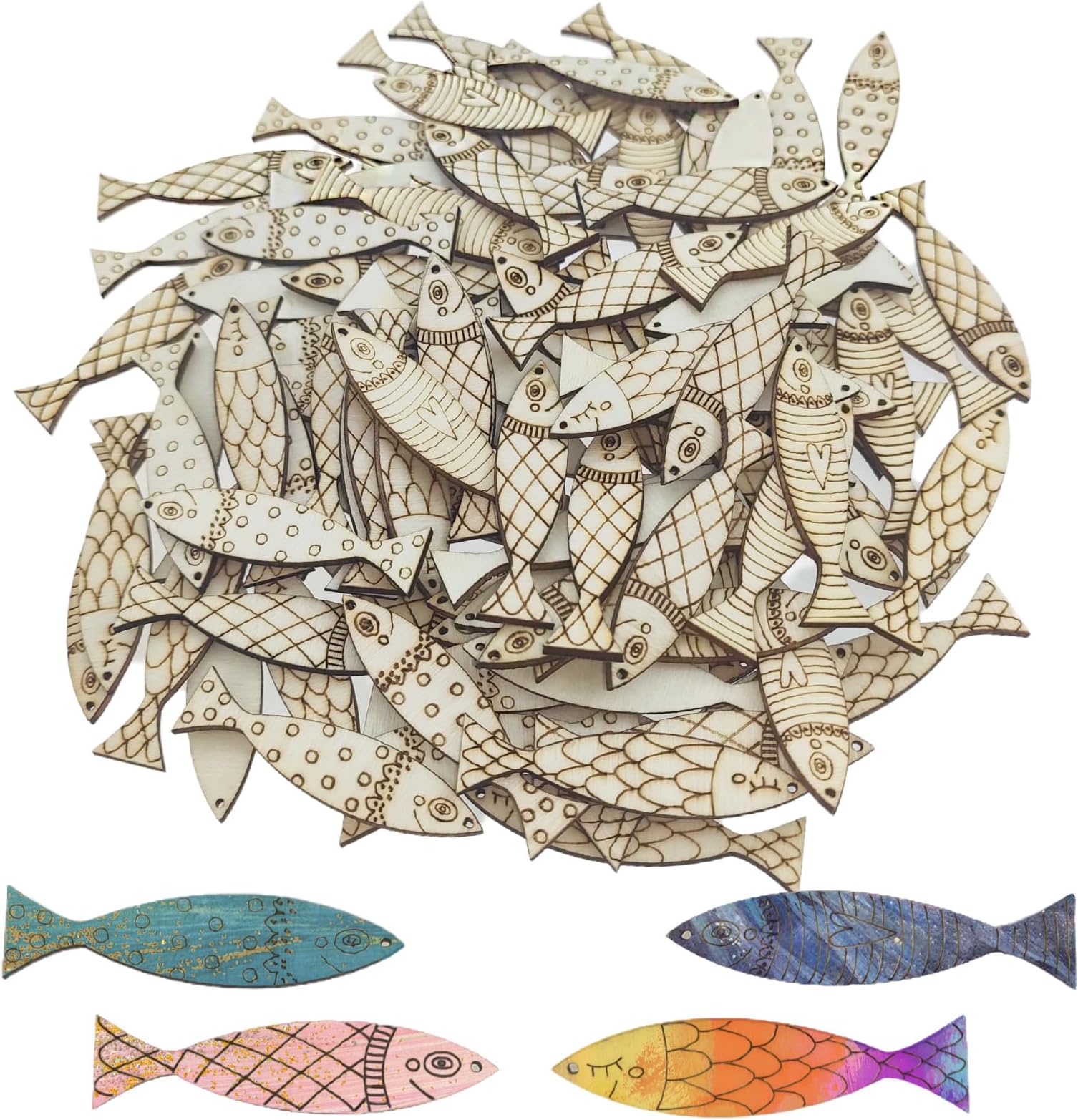 Amazon.com: 72 Pieces Fish Wooden Cutouts with Holes Unfinished Wood ...