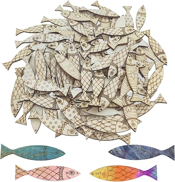 Amazon.com: Jaczora 200PCS Wooden Fish Cutouts DIY Craft, Unfinished ...
