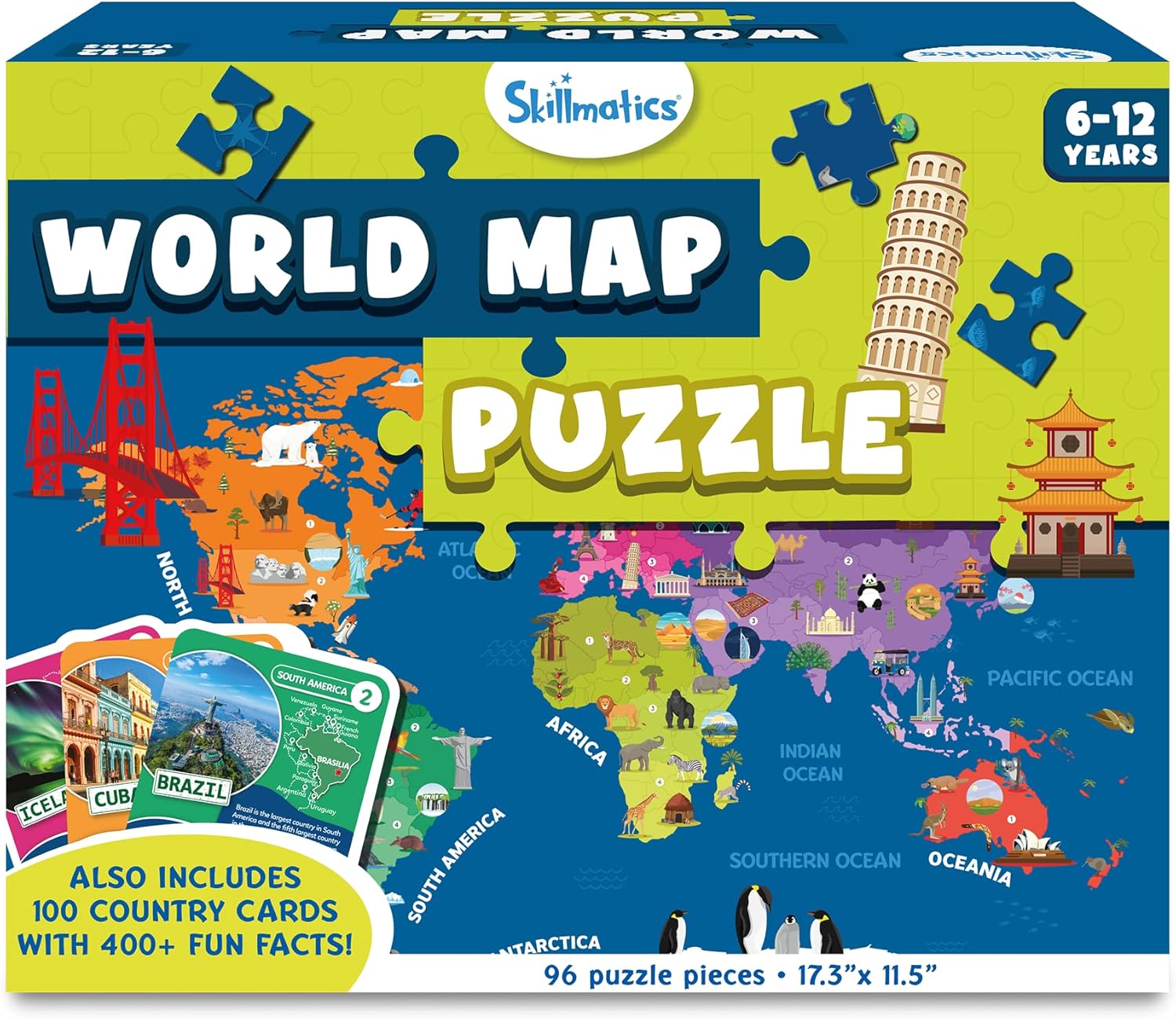 Amazon.com: Skillmatics World Map Puzzle - 96 Piece Jigsaw Puzzle ...