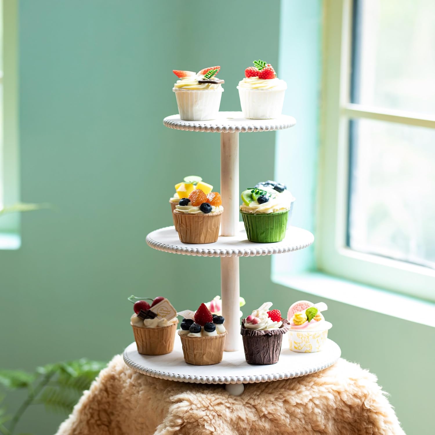 Amazon.com | GENMOUS 3 Tier Beaded Cupcake Stand for Farmhouse Wedding ...