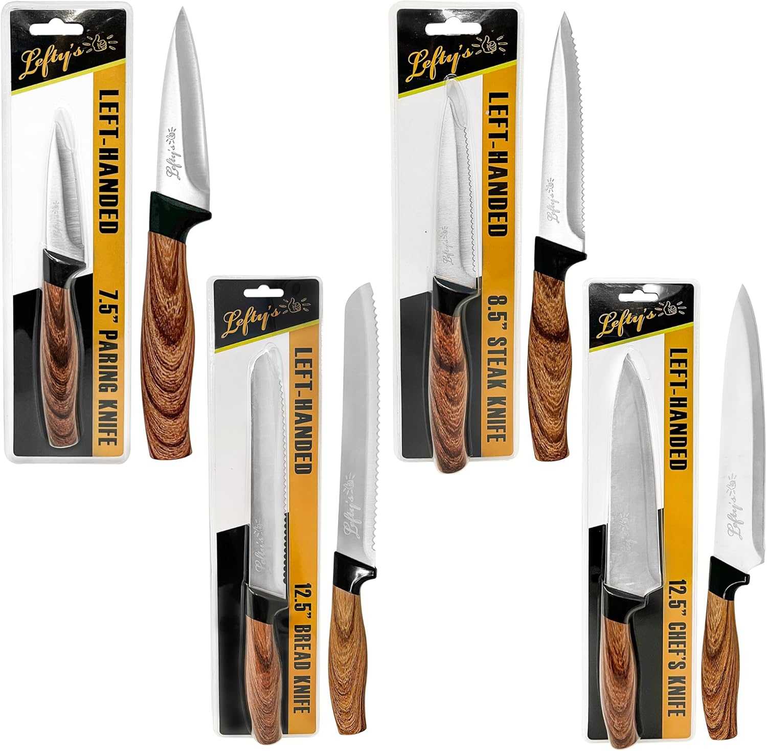 Amazon.com: Lefty’s Left Handed Knives Set of 4 - Paring Steak Chef and ...