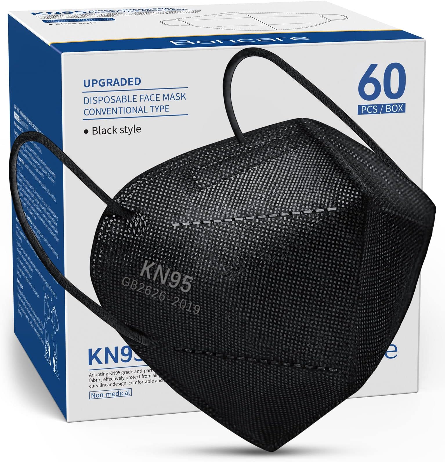 Amazon.com: Boncare KN95 Face Masks, Black KN95 Masks 60 Pack, 5-Layer ...