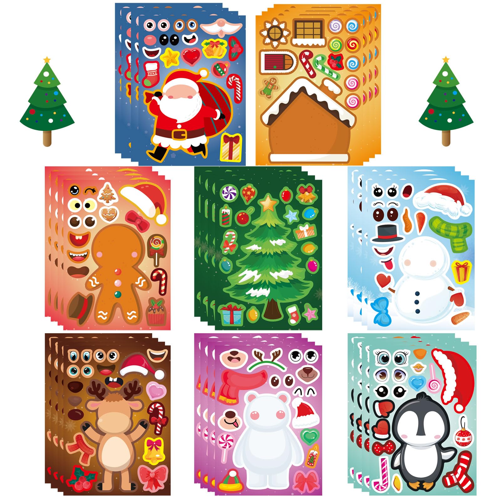 Amazon.com: 32 PCS Christmas Stickers for Kids Make-a-face Sticker Make ...