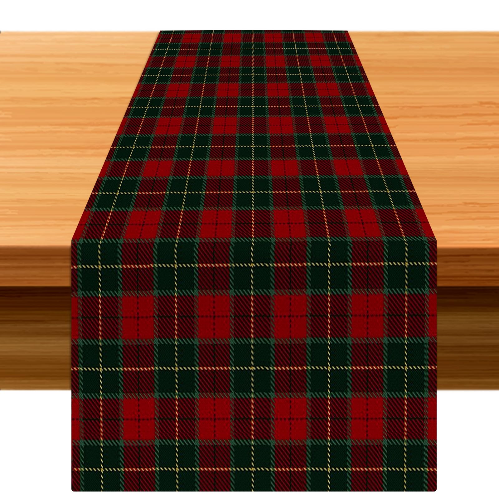 Fycyko Plaid Table Runner 33x275cm Scottish Tartan Motif Linen Table Runners Farmhouse Tabletop ...