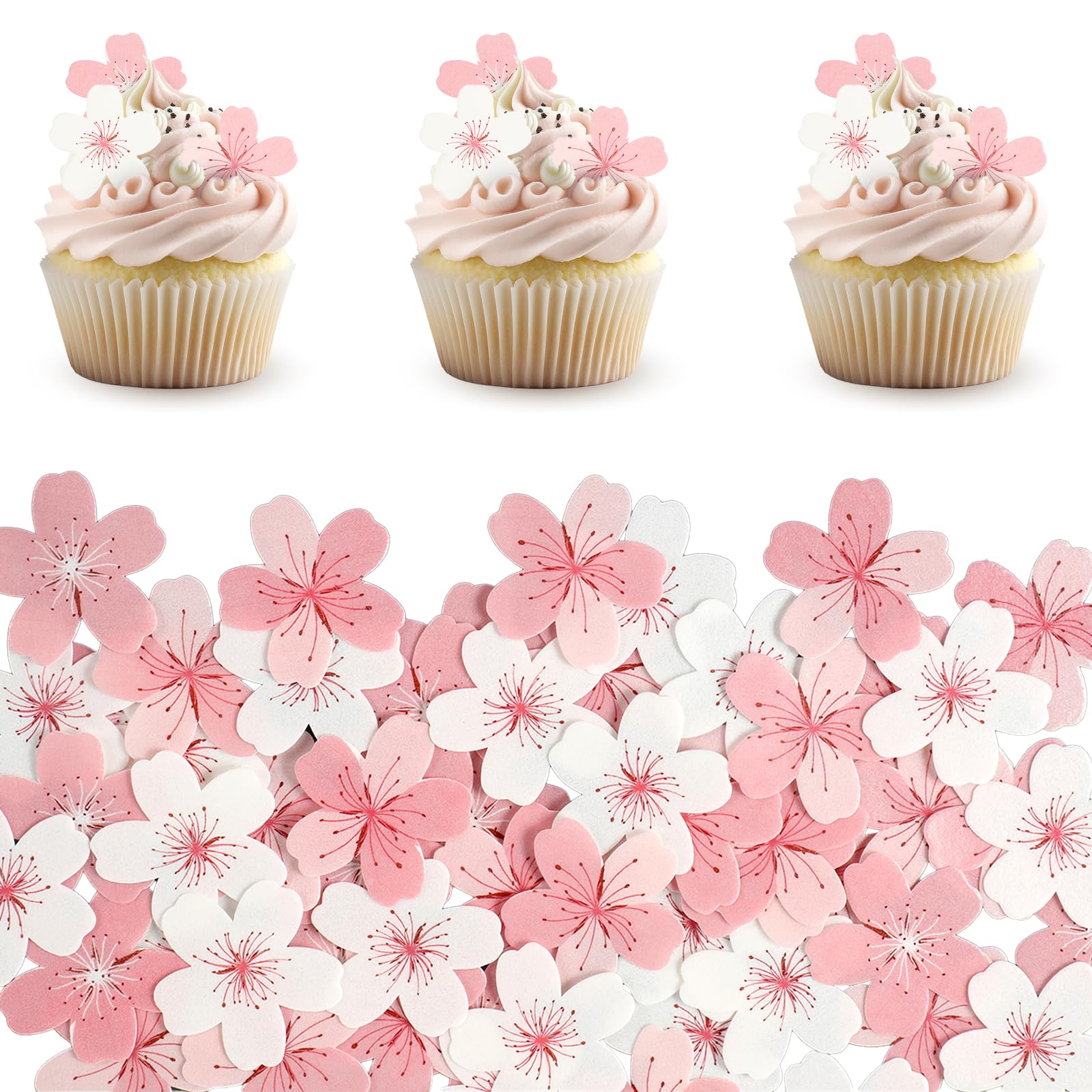Amazon.com: 60pcs Cherry Blossom Cupcake Topper Flowers for Cakes ...