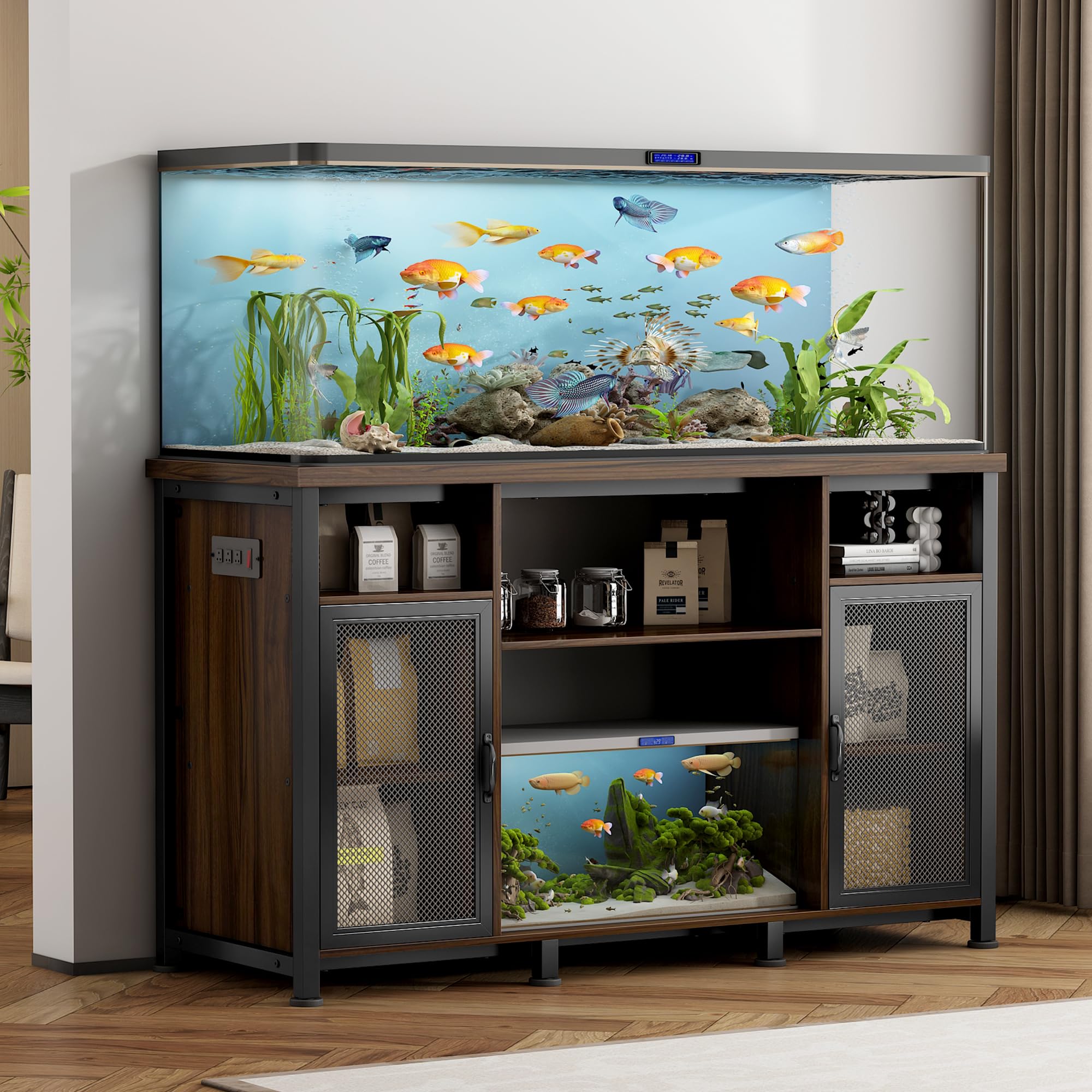 Amazon.com : Pipleo 55-90 Gallon Fish Tank Stand with Cabinet, Aquarium ...