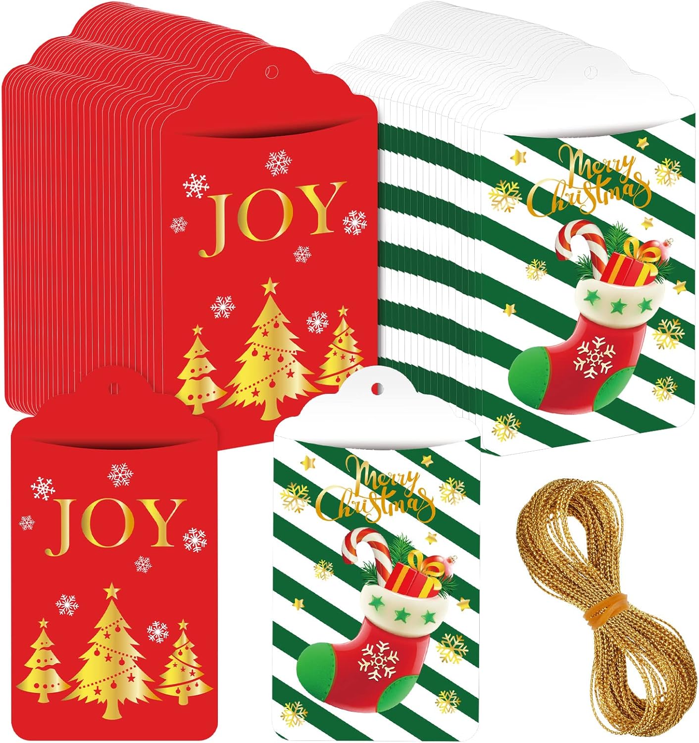Amazon.com: Queekay 100 Pcs Christmas Card Gift Holder Tags with Ribbon ...