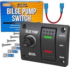 Bilge Pump Switch 3 Way with Panel and 12v LED Lights and Rocker Bilge Switch with Manual and ...