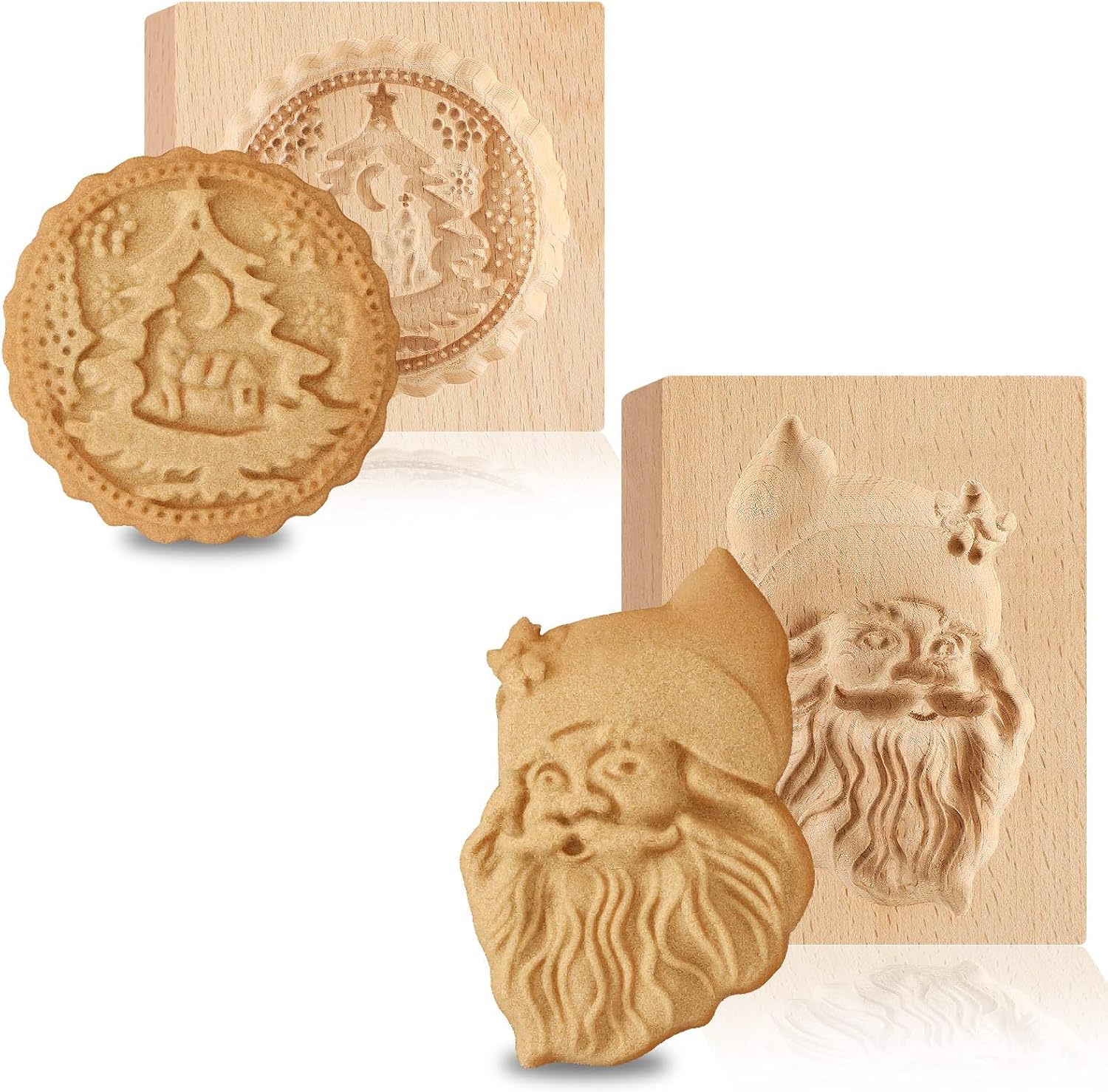 Amazon.com: FEBSNOW Wooden Cookie Molds Set,2PCS Wooden Carved Baking ...
