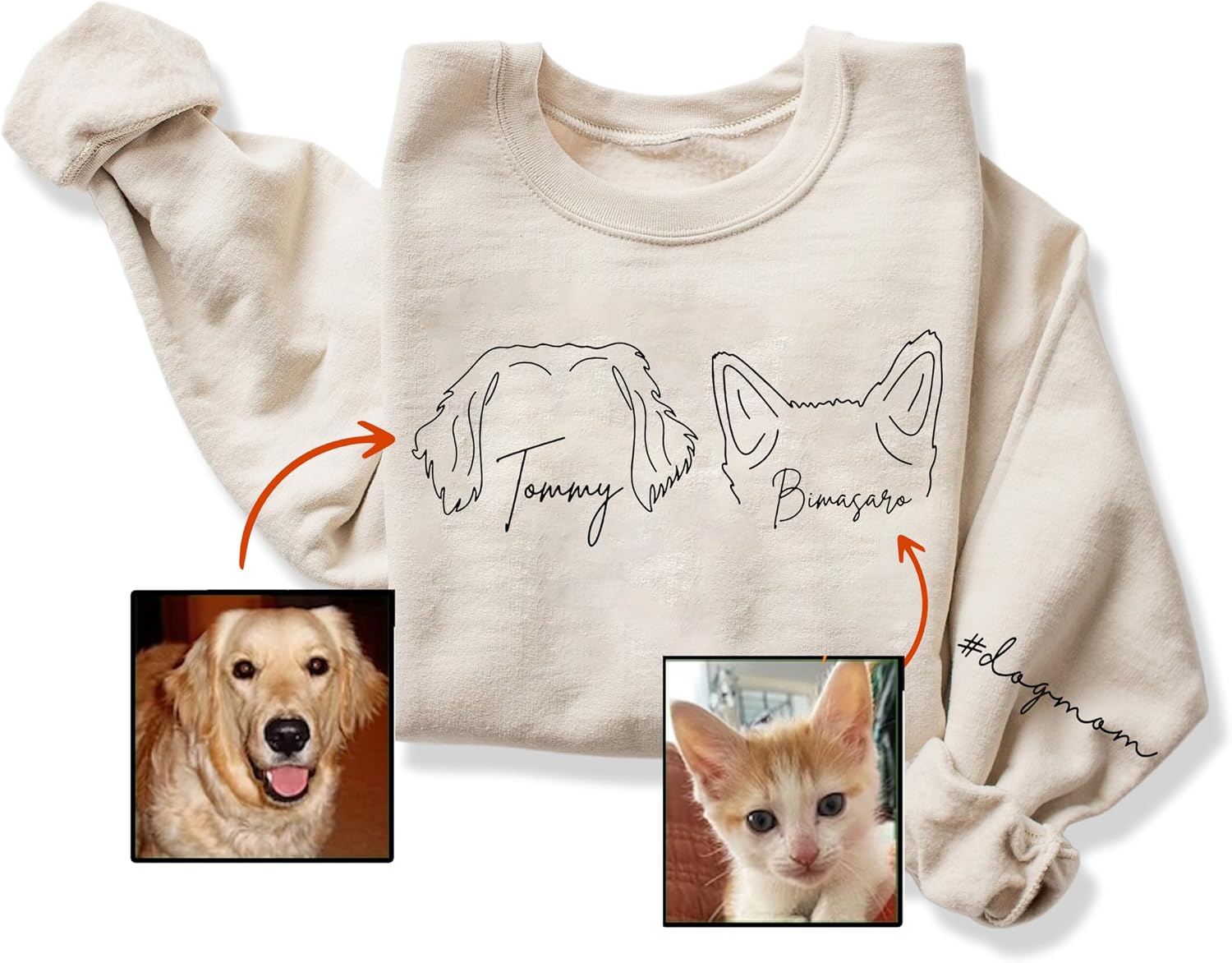 NAZENTI Custom Photo Cat Sweatshirt, Line Art Cat Ears Sweatshirt ...