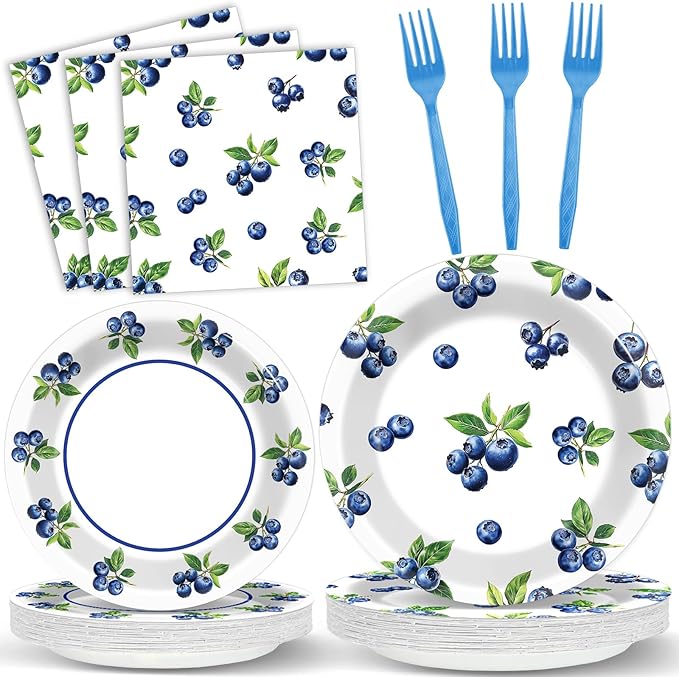 Wiooffen 96 Pcs Blueberry Party Plates Napkins Tableware Set Blueberry ...