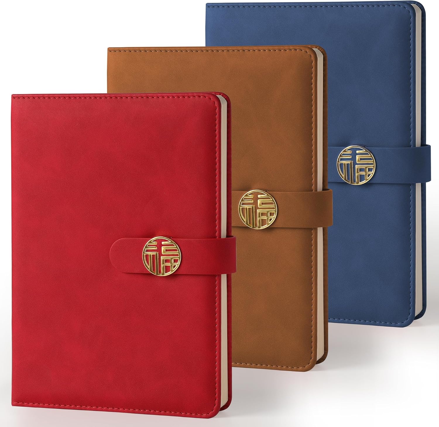 Amazon.com : Set of 3 A5 PU Leather Notebooks - Red, Blue, and Light ...