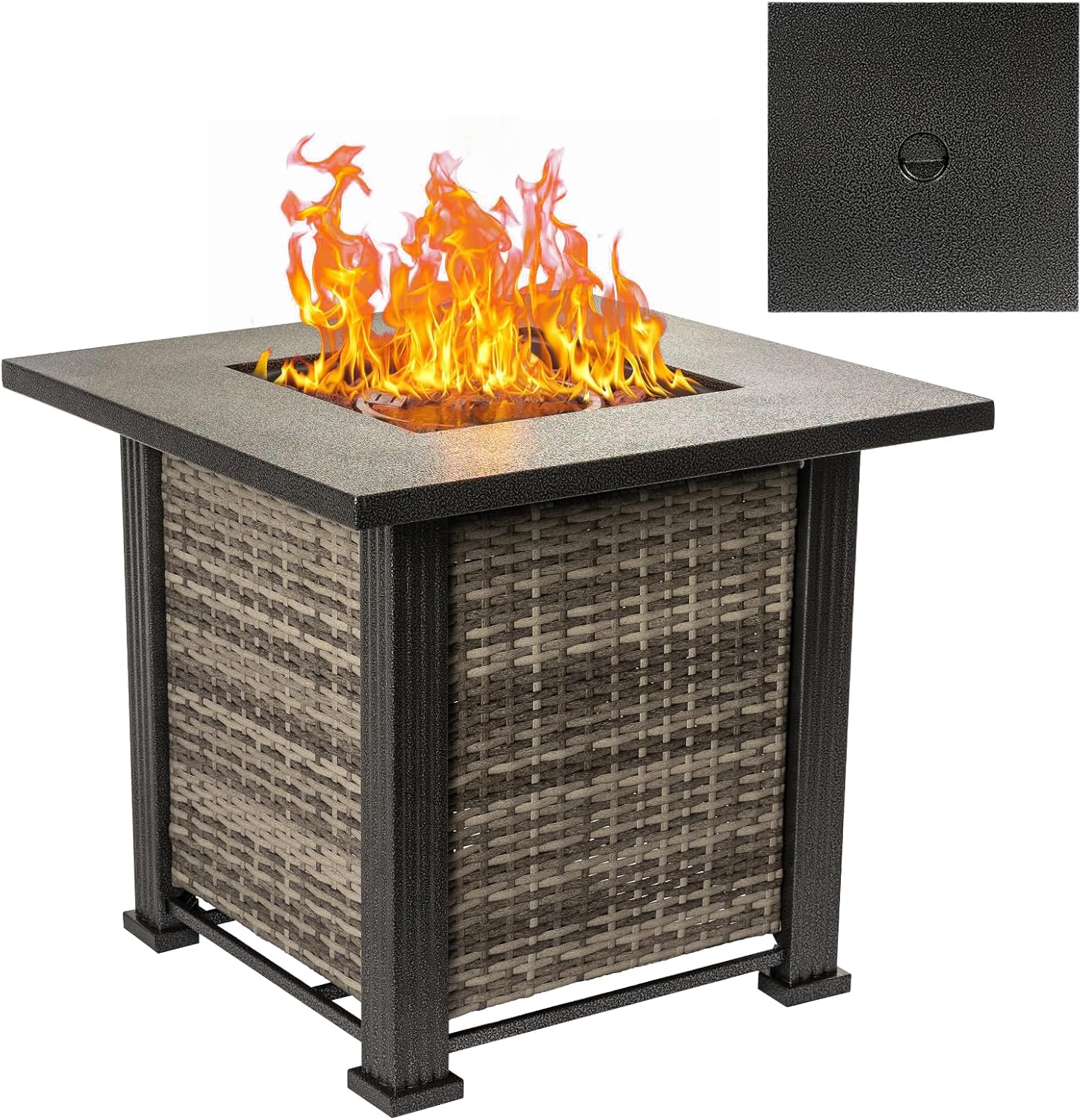 Amazon.com: Propane Fire Pit Table, 28'' Square Propane Gas Fire Pit with Lid, Wicker Rattan ...