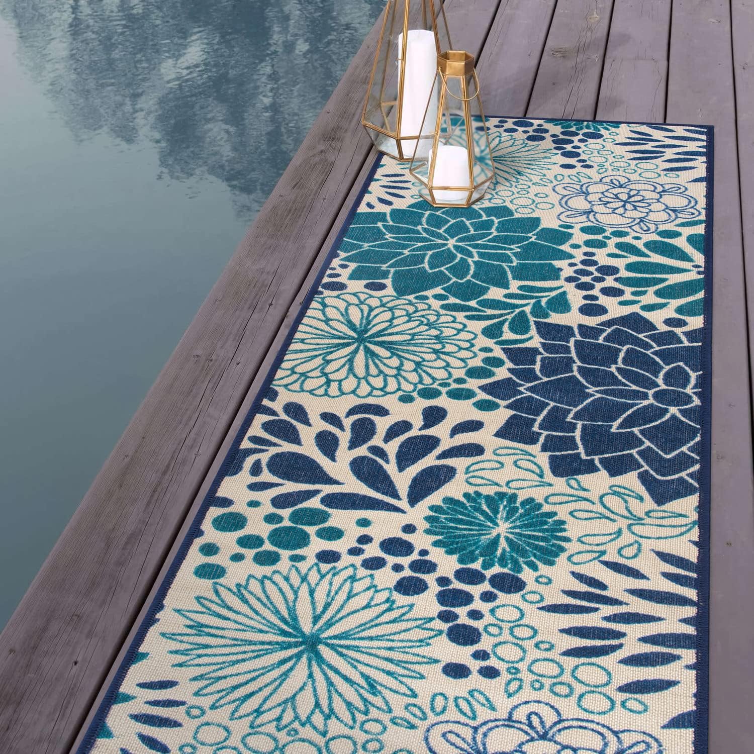 Amazon.com: Rugshop Calvia Modern Floral Circles Non-Shedding Outdoor ...