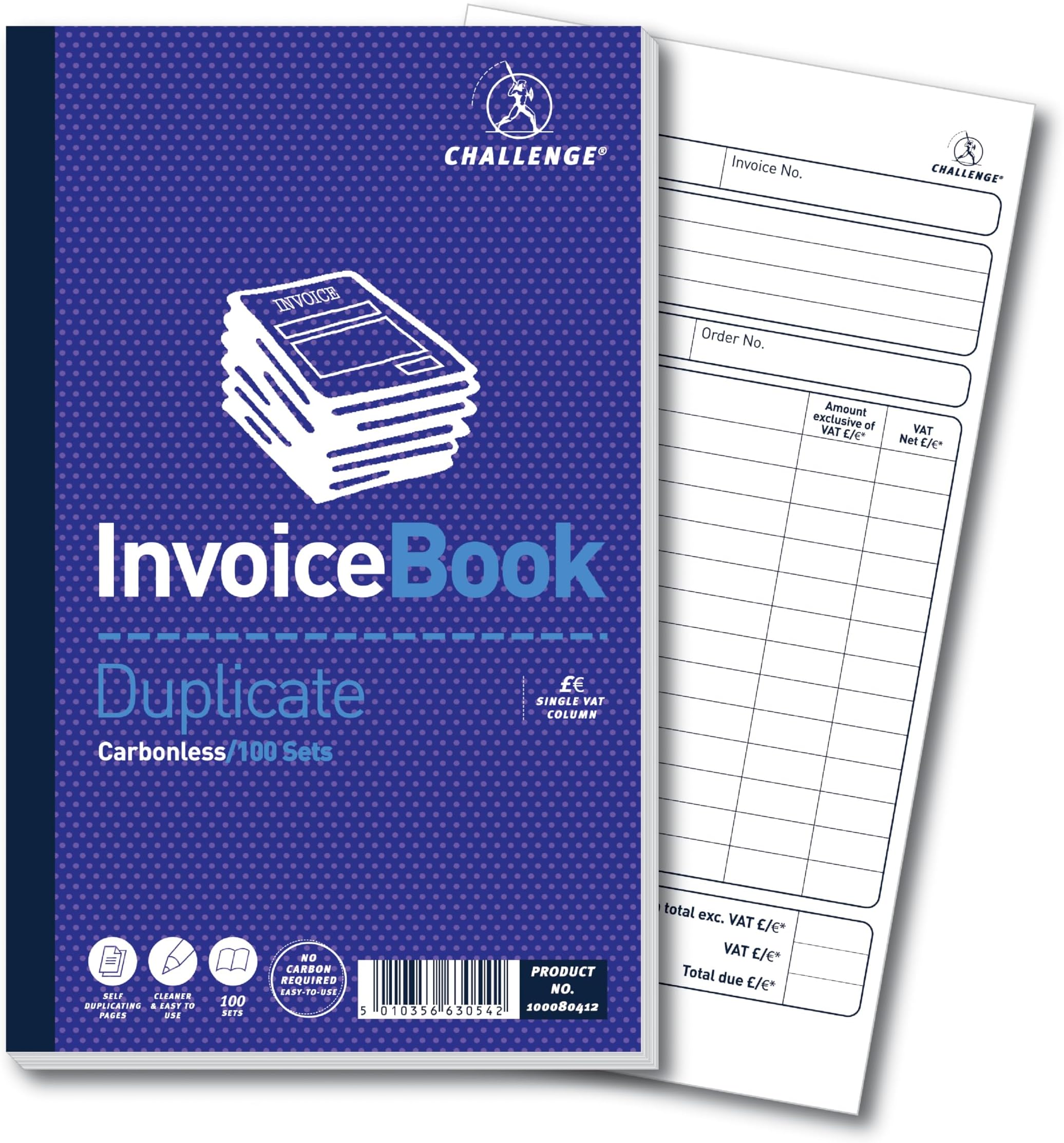 Challenge Duplicate Invoice Book with Vat, Carbonless, 100 Pages, Set ...