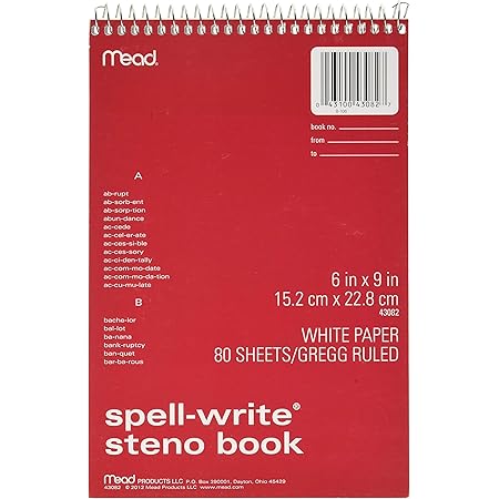 Amazon.com : Steno Books, Gregg Rule, 6 X 9, White Sheets, 80/pad, Red ...