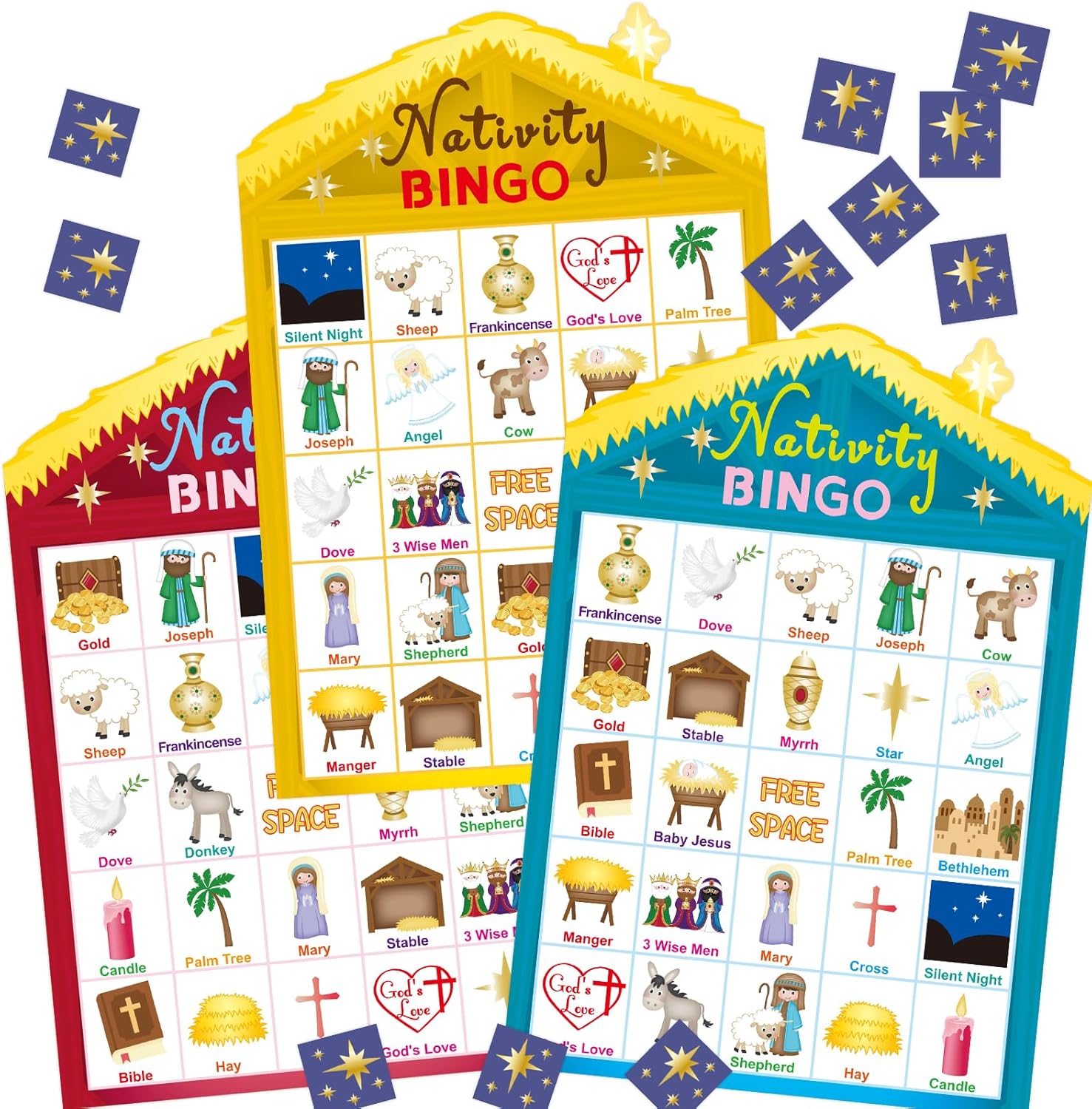 Amazon.com: Fancy Land Nativity Bingo Game for Kids 24 Players ...