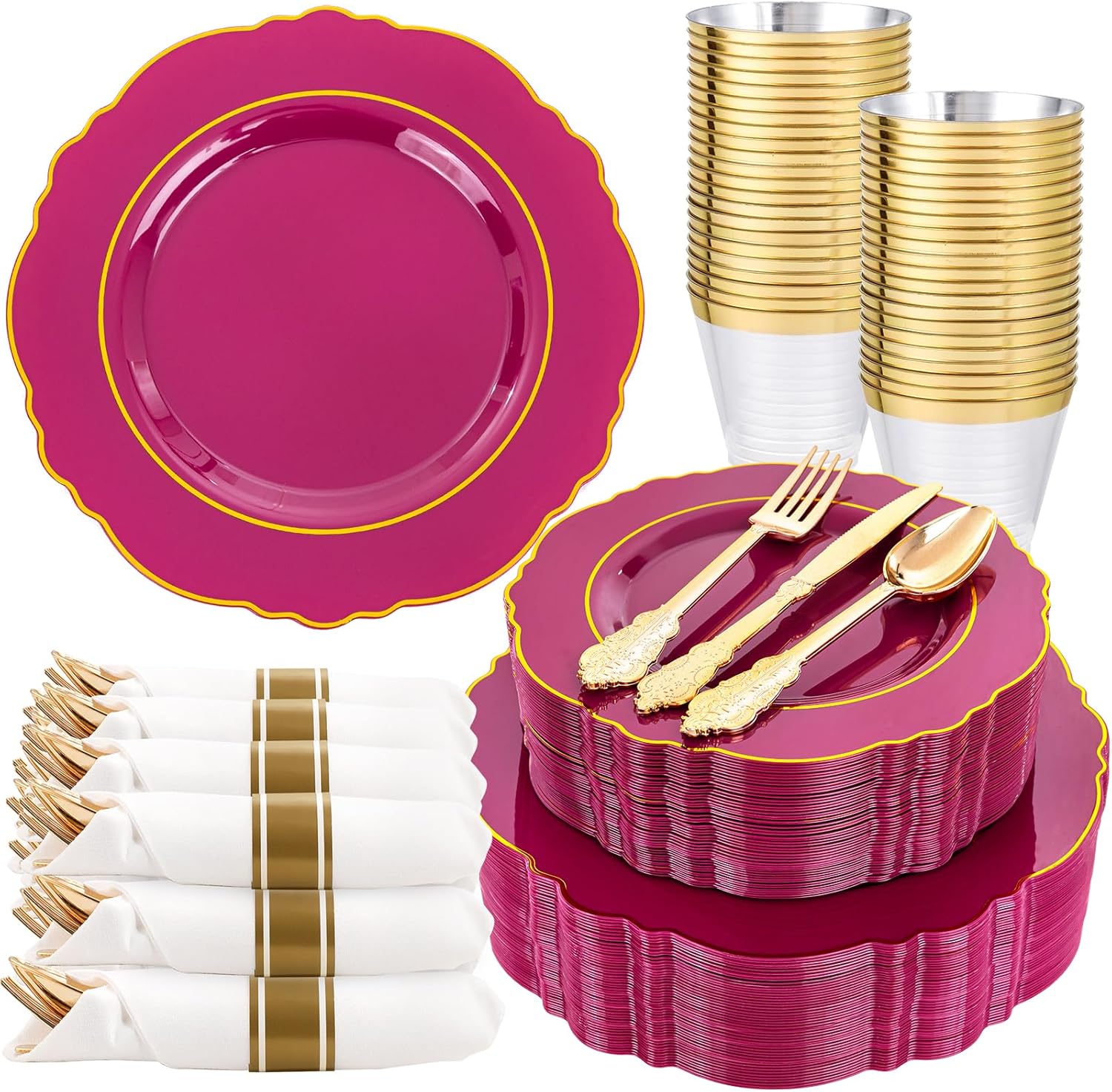 Amazon.com: Liacere 350PCS Red Plastic Plates - Disposable Burgundy Red ...