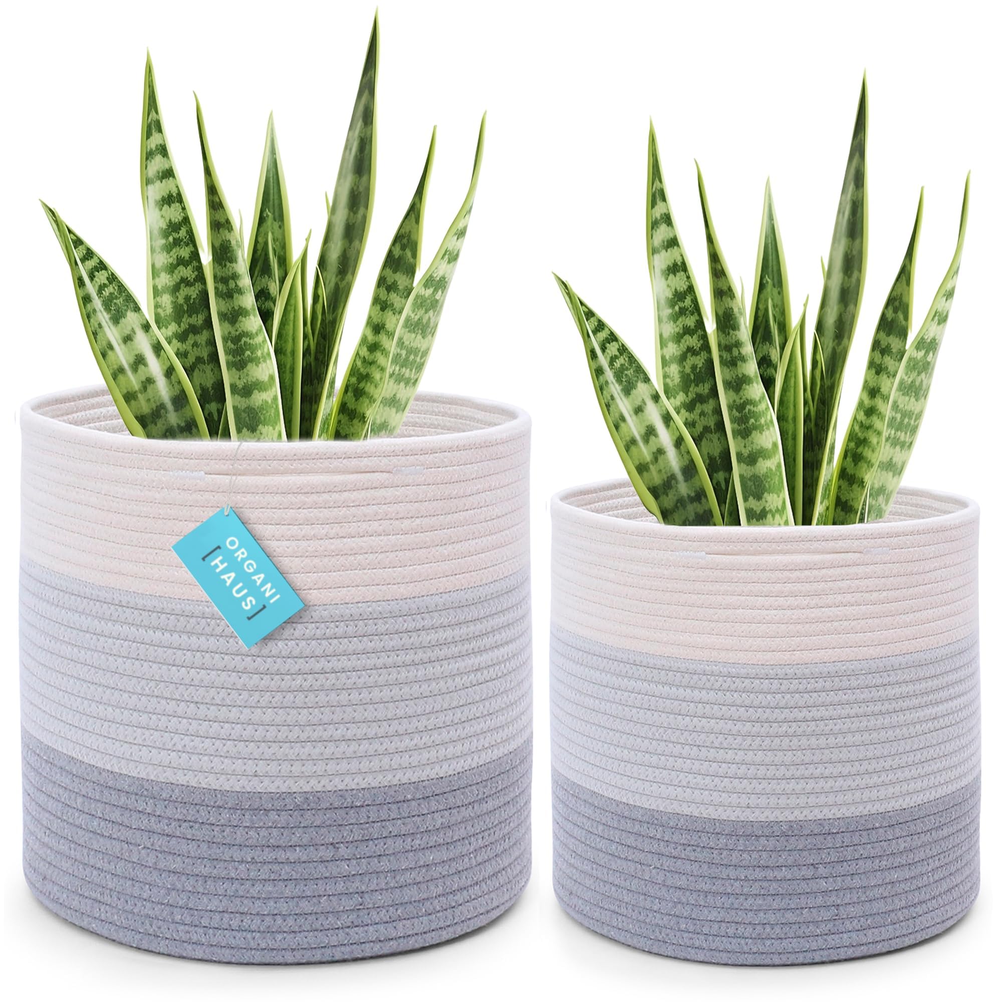 OrganiHaus 2-Pack Cotton Rope Plant Basket & Large Plant Pots Indoor ...
