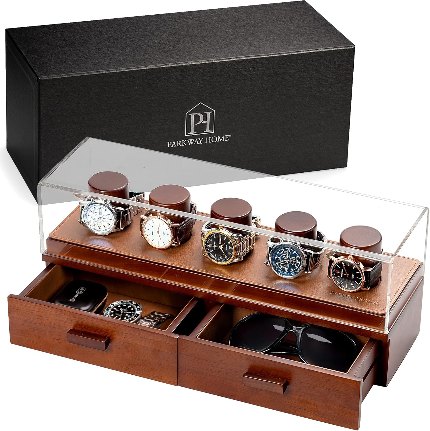 Amazon.com: Parkway Home Solid Oak Watch Box Organizer for Men & Women ...