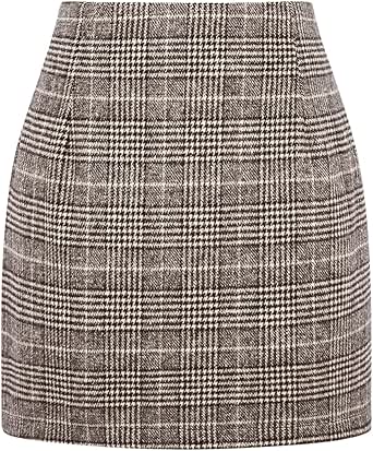 Fall Winter Plaid Mini Skirts for Womens 2022 High Waist Bodycon Wool ...