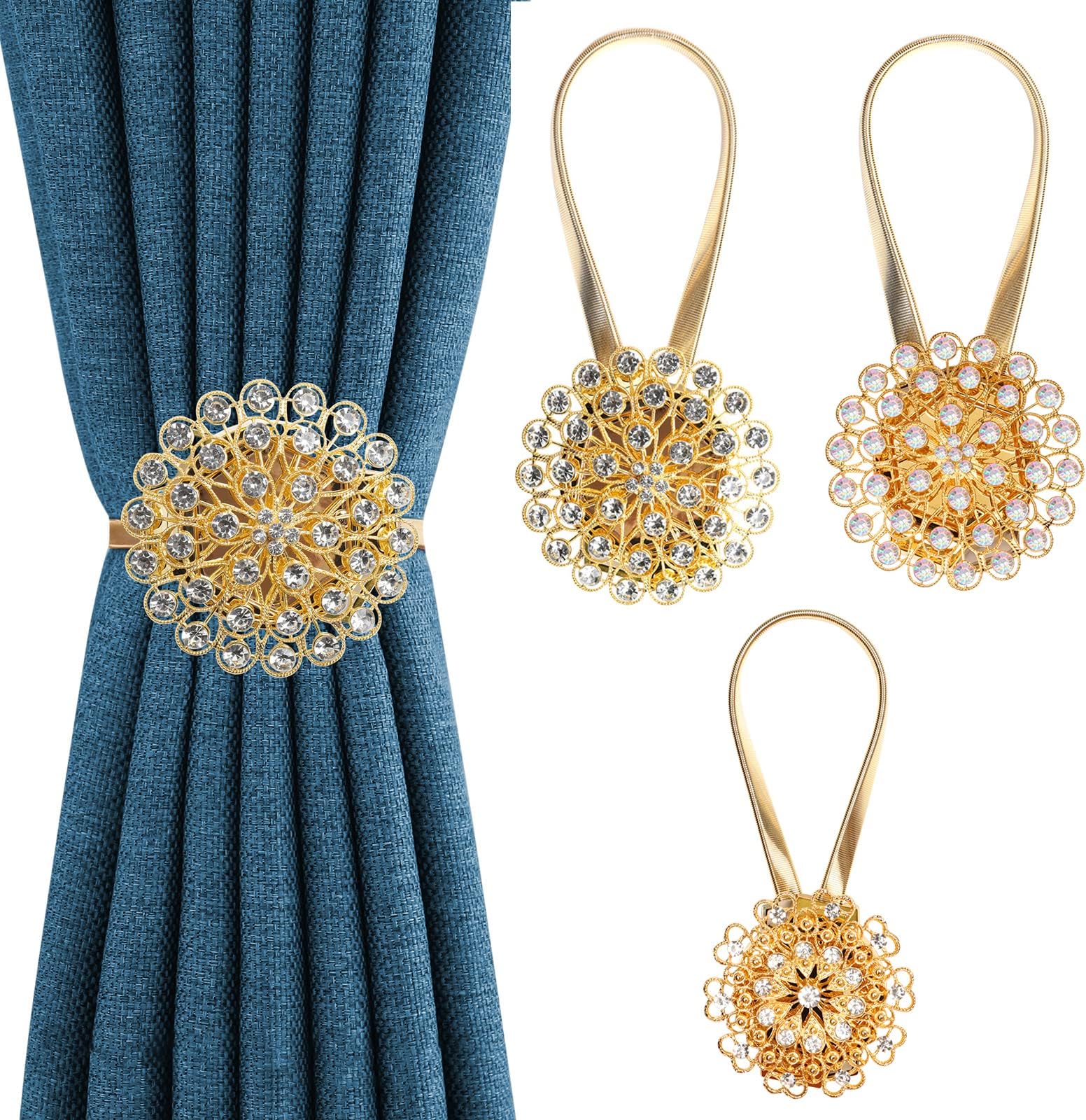 Amazon.com: MYDAYTIN Gold Magnetic Curtain Tiebacks, Crystal Decor ...