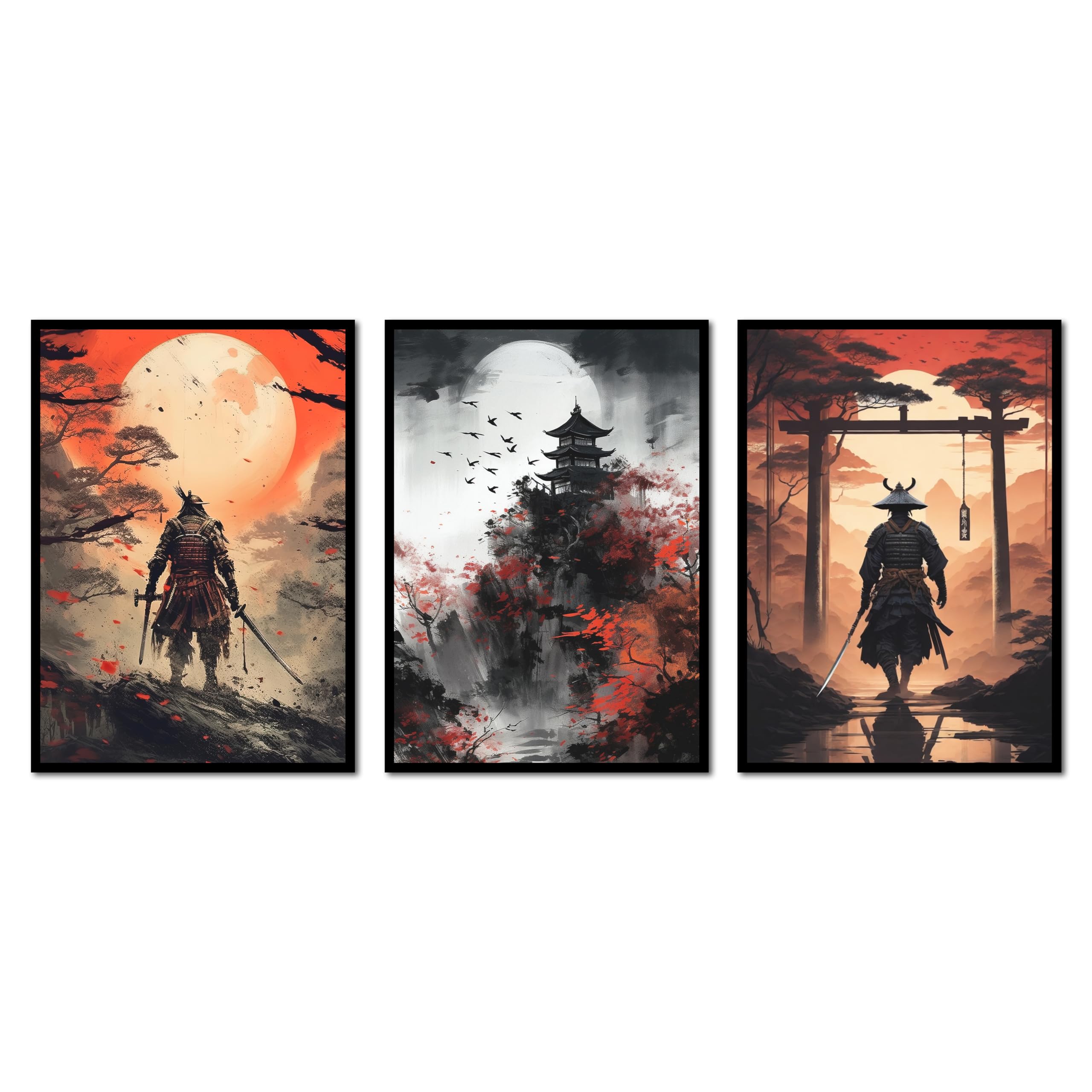 Tracyartjapanese Decor Samurai Poster Illusion Framed Japanese Wall Art ...