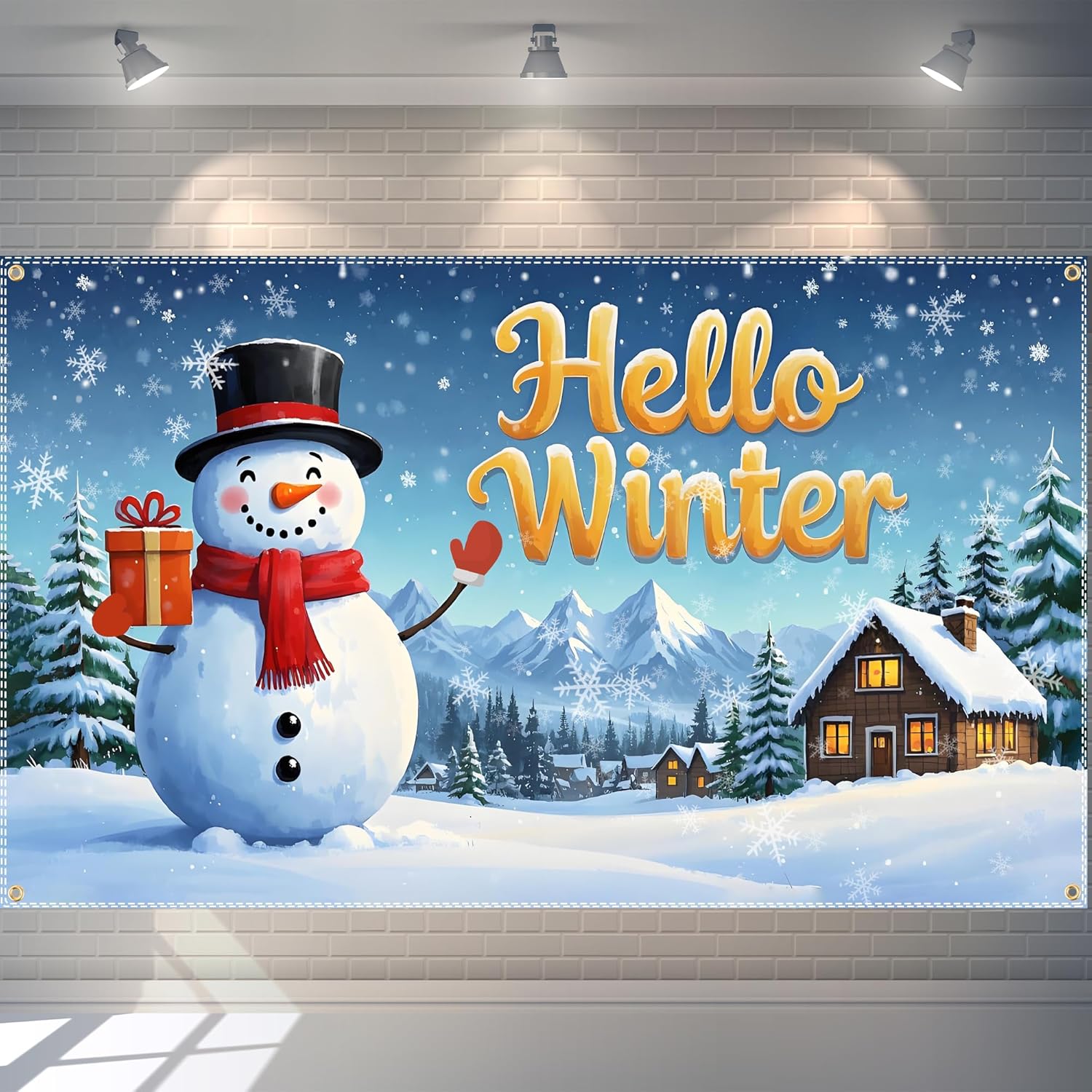 Amazon.com: Hello Winter Banner – 5x3ft Christmas Yard Banner with 4 ...