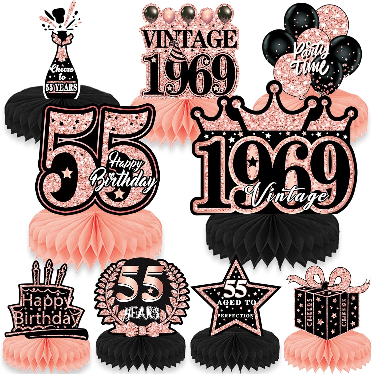 Amazon.com: Refavor 55th Birthday Party Decorations - 9PCS Vintage 55th ...