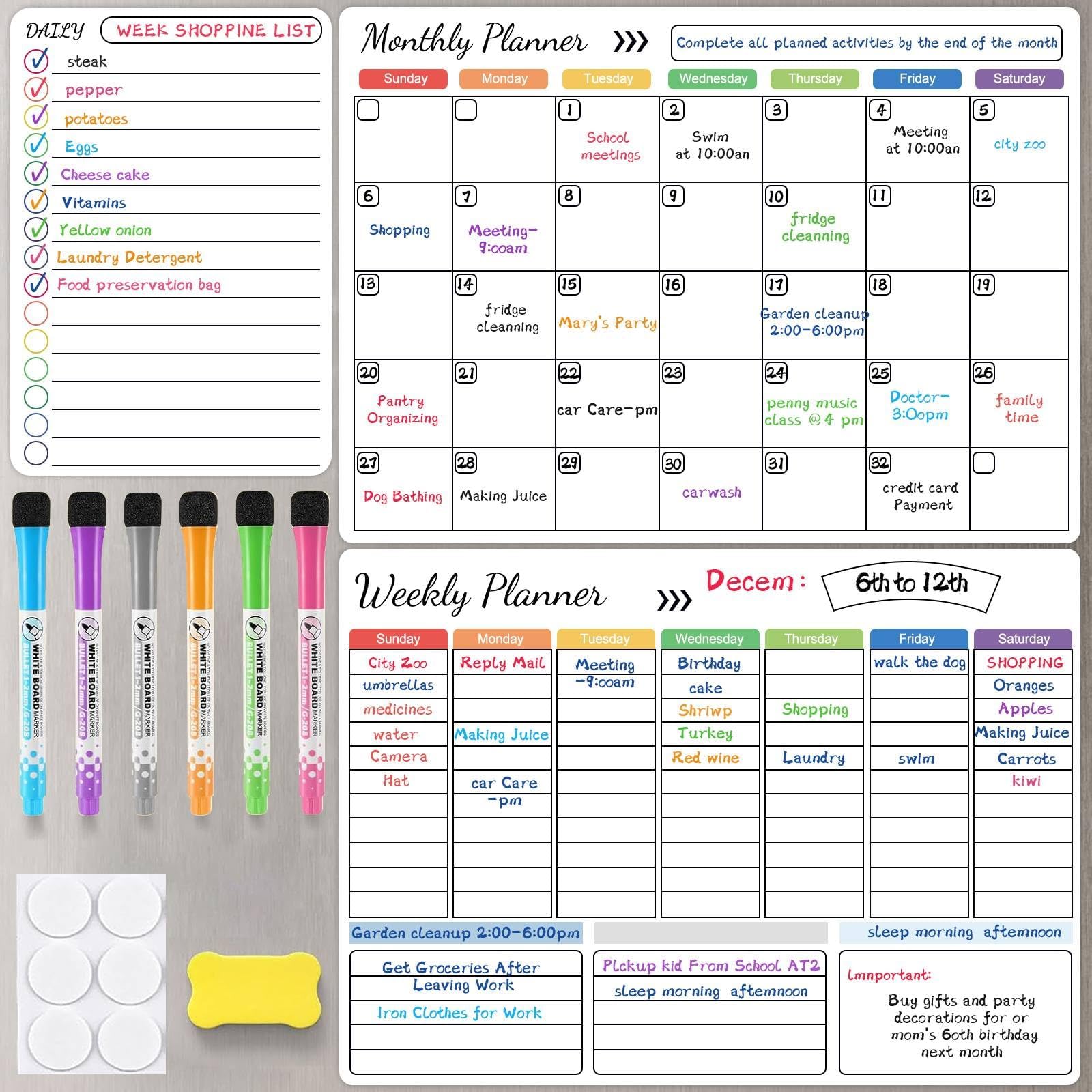 Epzia Magnetic Dry Erase Calendar for Fridge - Kitchen White Board ...