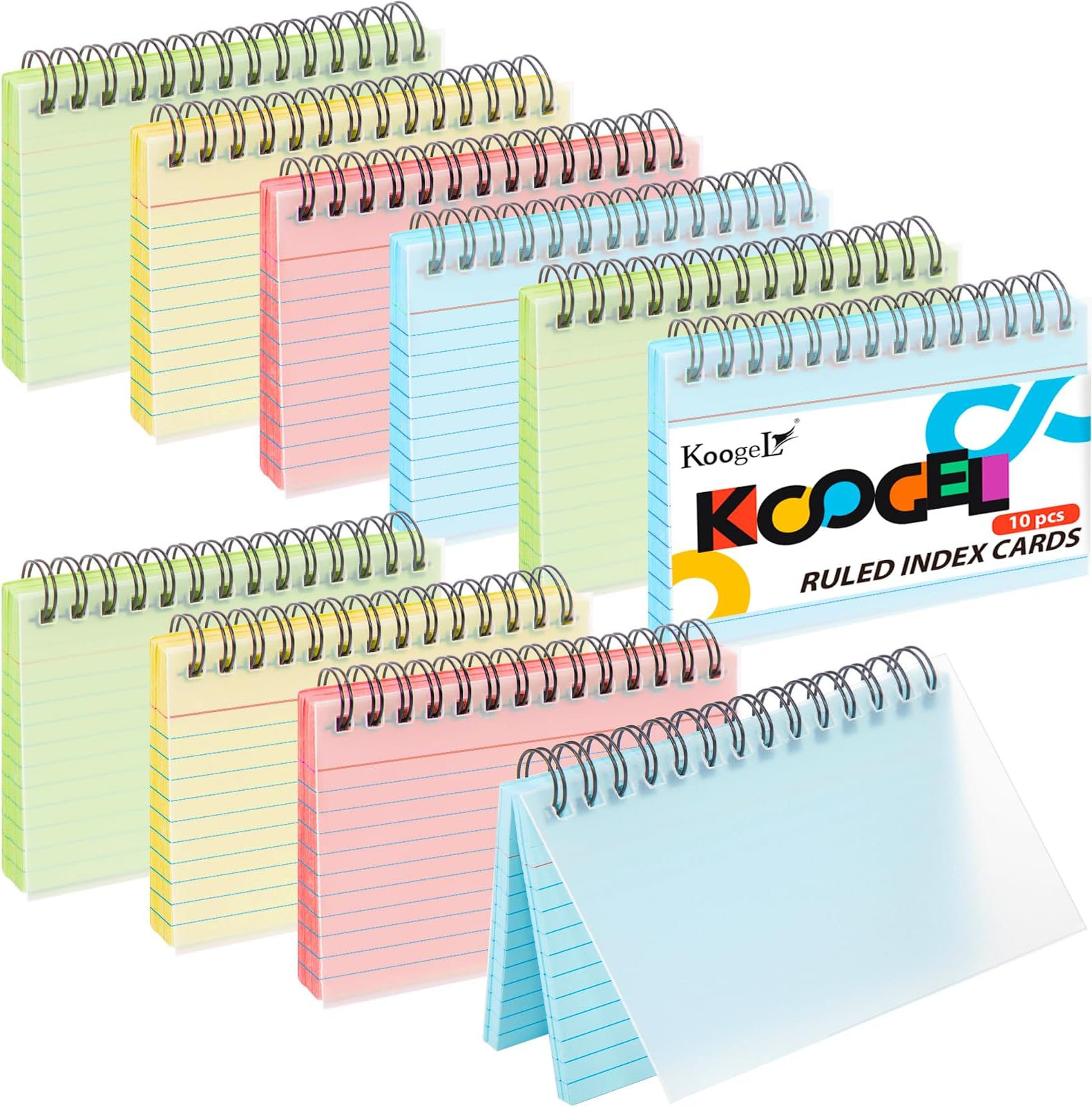 Koogel 10 Packs Index Cards with Waterproof Cover, 500 Sheets Lined ...