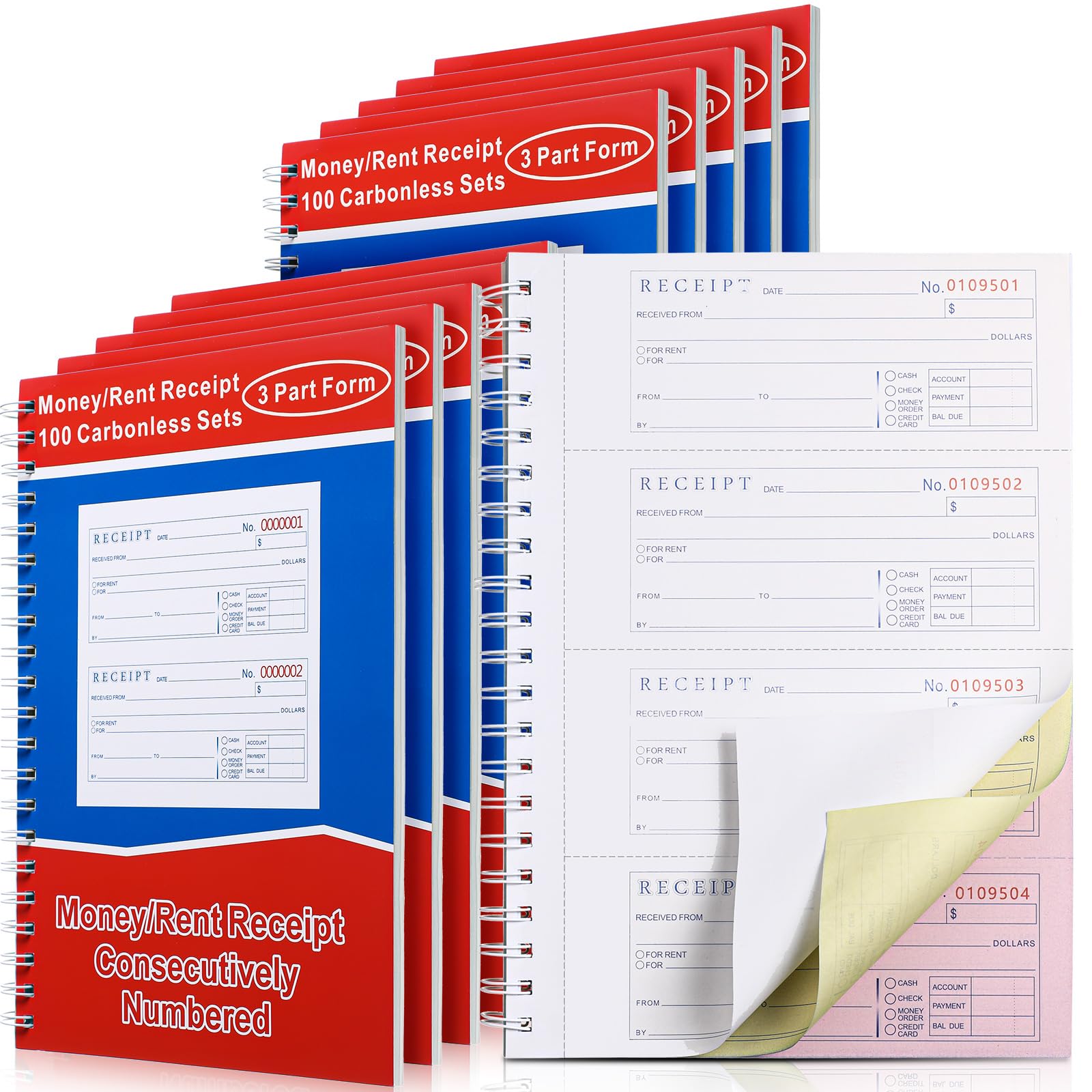 Crtiin 10 Books Money and Rent Receipt Book 3 Part Carbonless Receipt ...