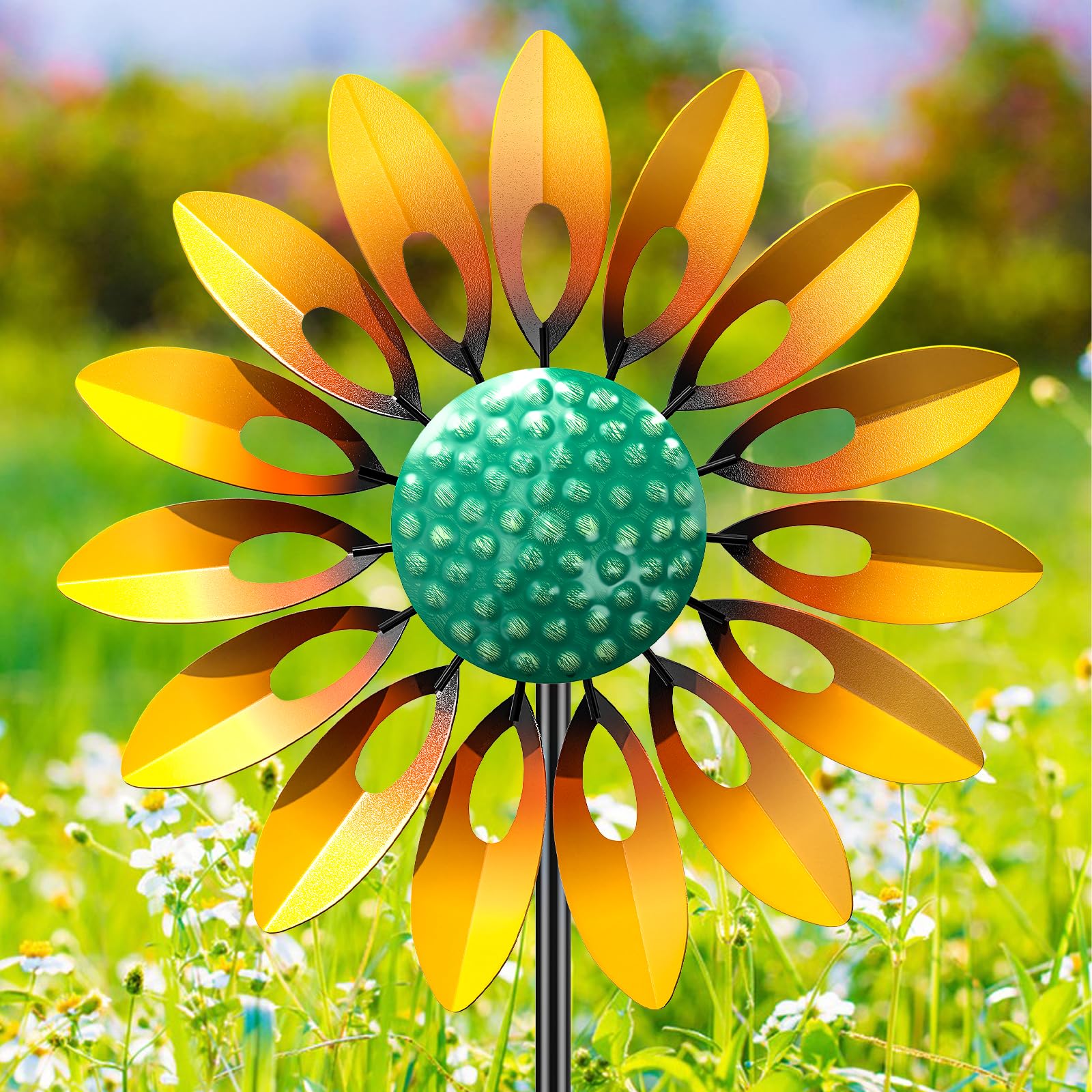 Amazon.com: MeyRolizn Sunflower Standing Wind Sculpture, Outdoor Wind ...