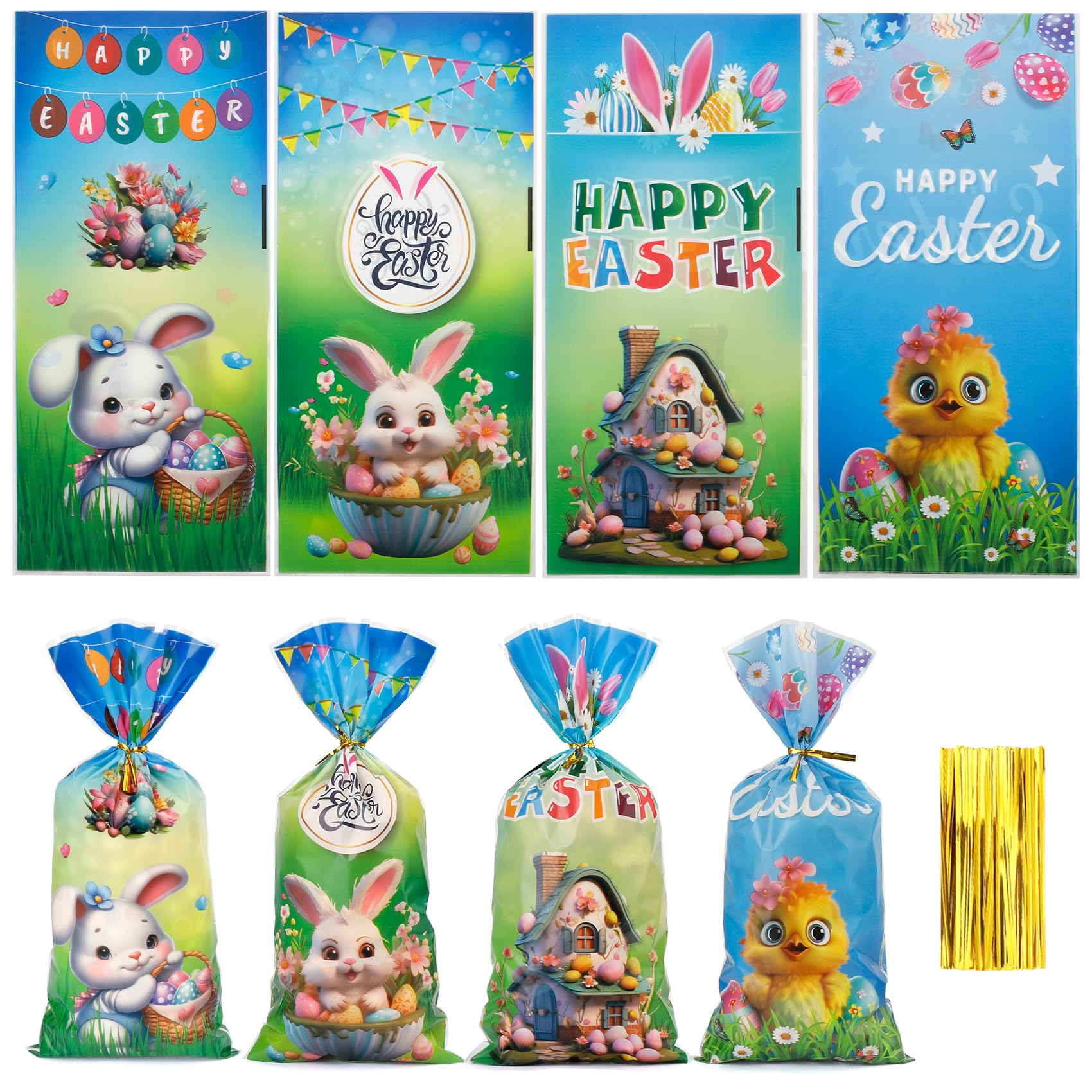 Amazon.com: Easter Treat Bags, Easter Cellophane Treat Bags, 100 PCS ...