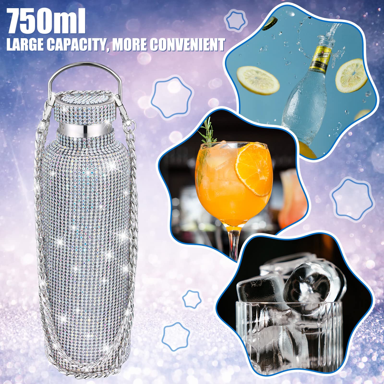 Diamond Water Bottle Bling Rhinestone Stainless Steel Thermal Bottle ...