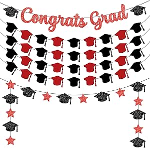 Amazon.com: KatchOn, Glitter Red Congrats Grad Banner - 10 Feet | Felt ...