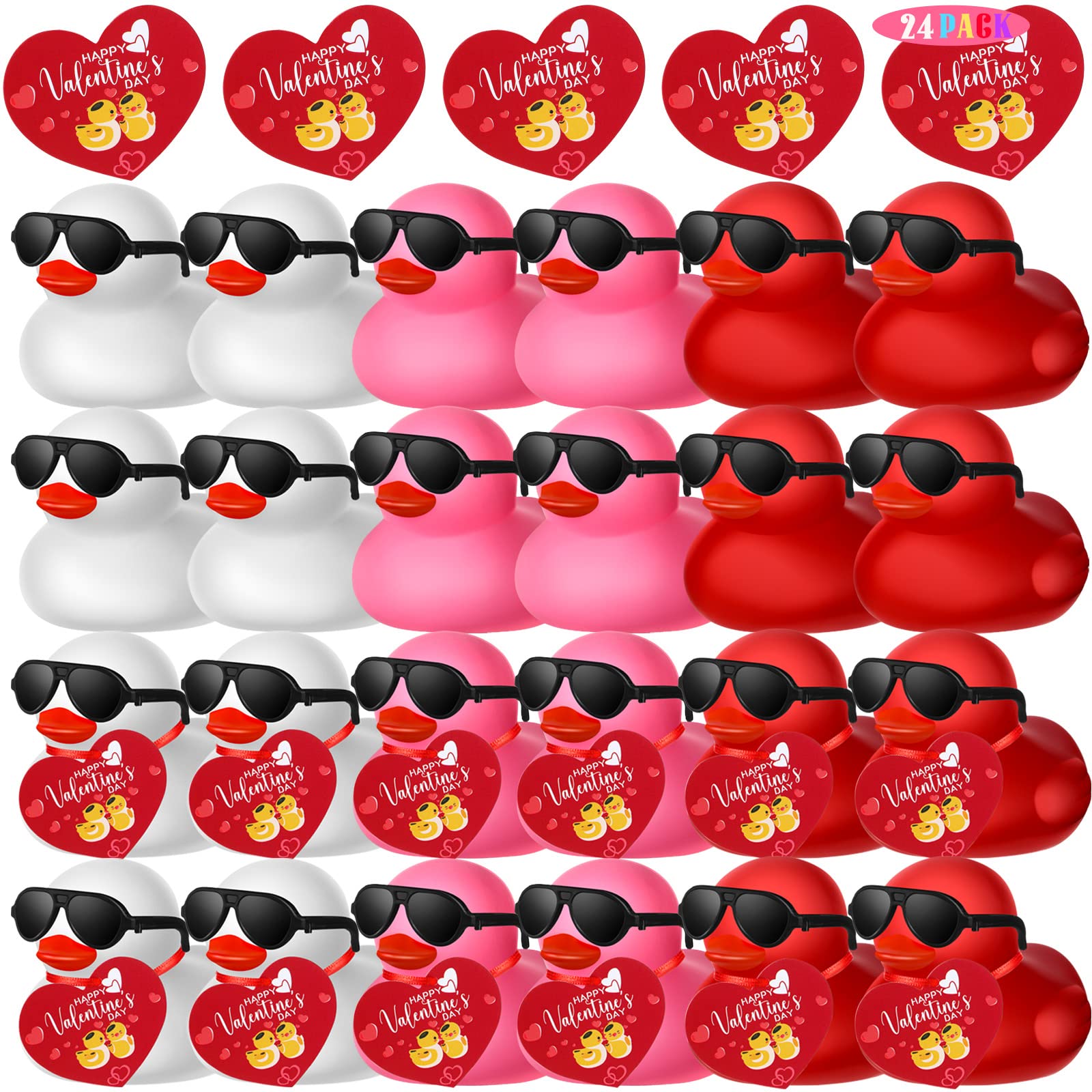 Amazon.com: Chivao 24 Pcs Valentine Rubber Ducks with 24 Sunglasses and ...