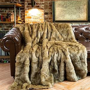 BATTILO HOME Brown Faux Fur Throw Blankets 150x200cm Luxury Decorative ...