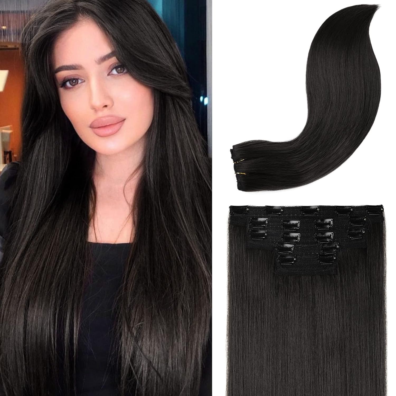 Amazon.com : REECHO Clip in Hair Extensions, Hair Extensions Thick Long ...